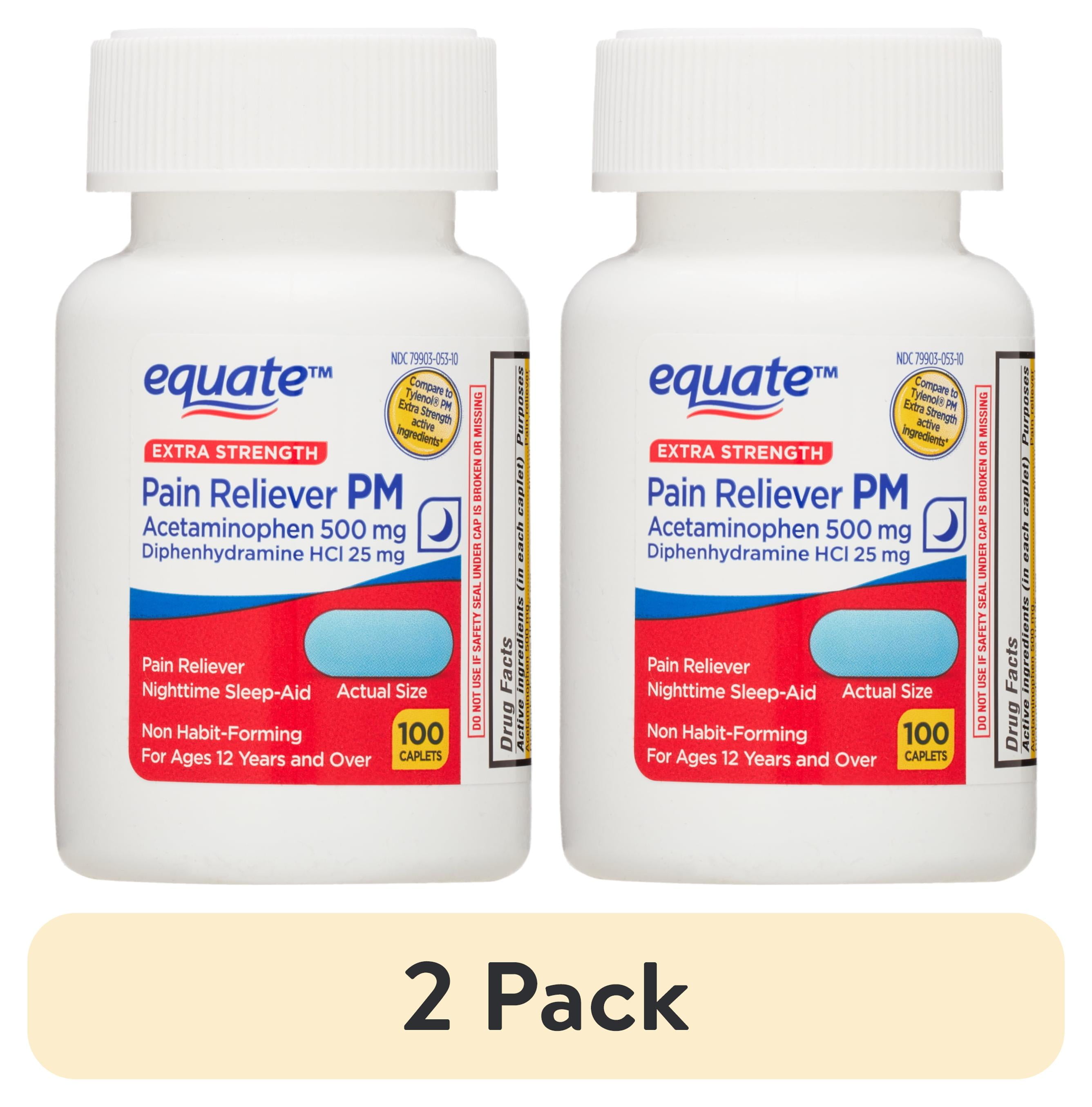(2 pack) Equate Extra Strength PM Caplets: Acetaminophen 500mg ...
