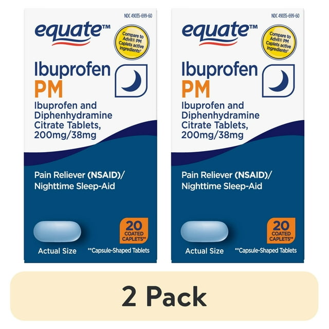 (2 pack) Equate Ibuprofen PM, Pain Reliever (NSAID) and Nighttime Sleep ...