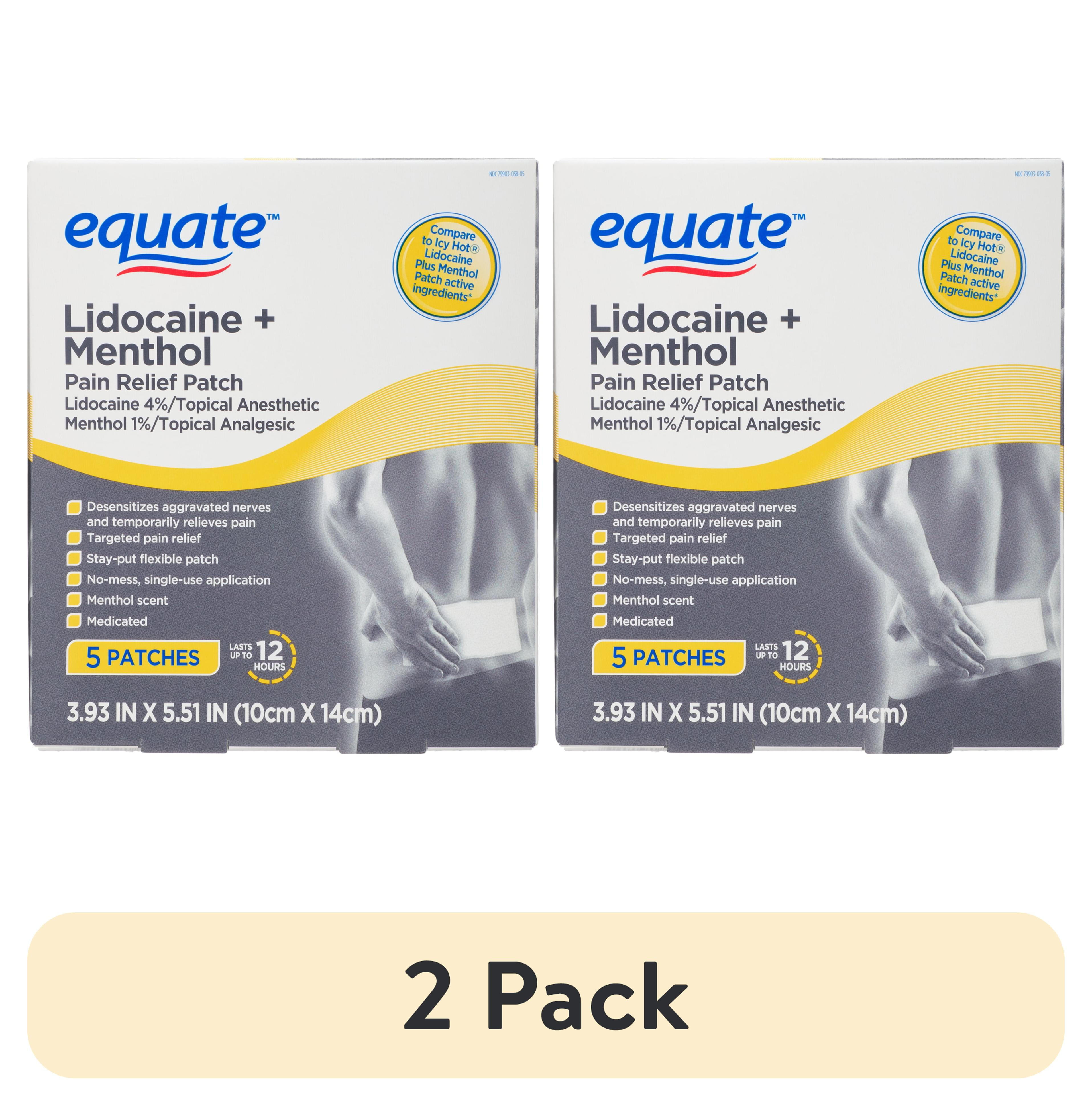 (2 pack) Equate Lidocaine + Menthol Pain Relief Patch 4% Lidocaine 1% Menthol, 5 Count, Compare ...