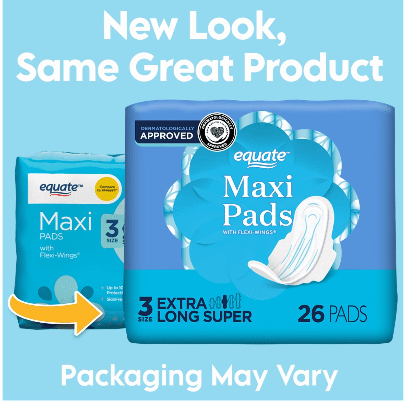 (2 pack) Equate Maxi Pads with Flexi-Wings, Extra Long Super Absorbency ...