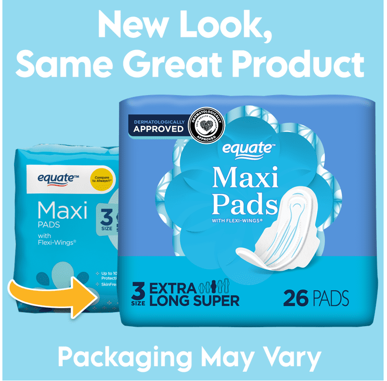 (2 pack) Equate Maxi Pads with Wings, Size 3, Extra Long Super ...