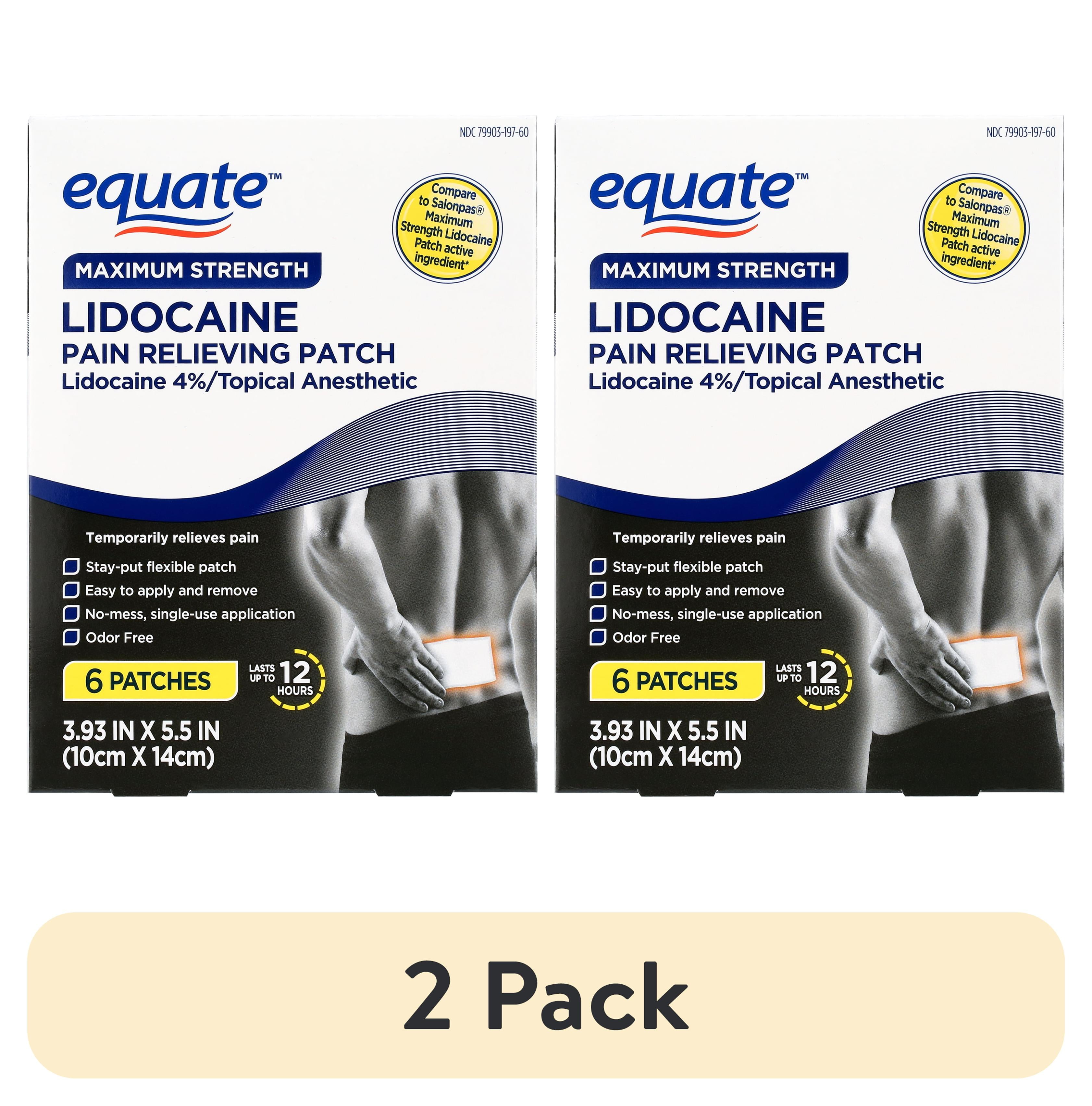 (2 pack) Equate Lidocaine Pain Relieving Patch 4% Lidocaine, 6 Count ...