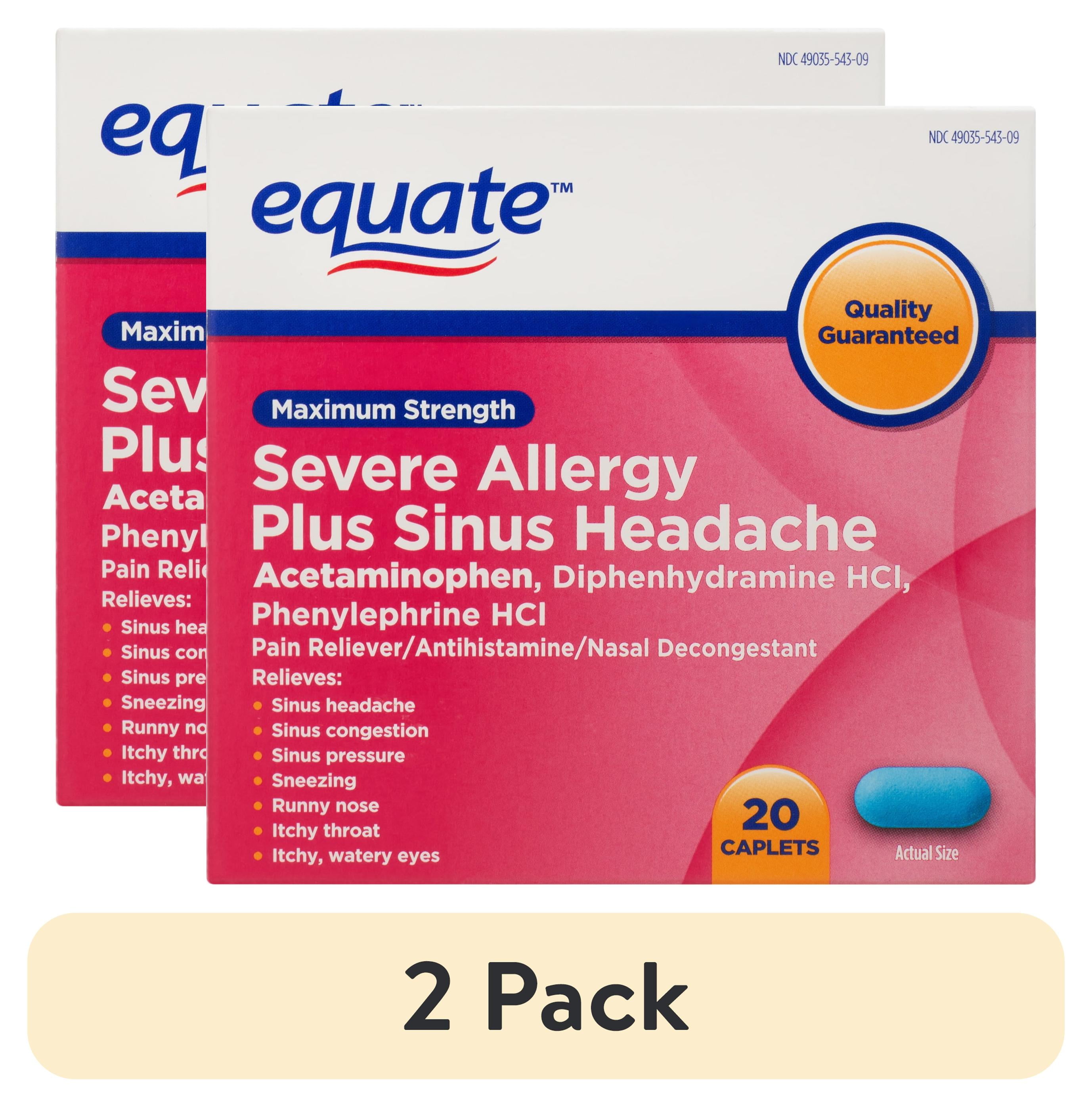 (2 pack) Equate Maximum Strength Severe Allergy Plus Sinus Headache ...