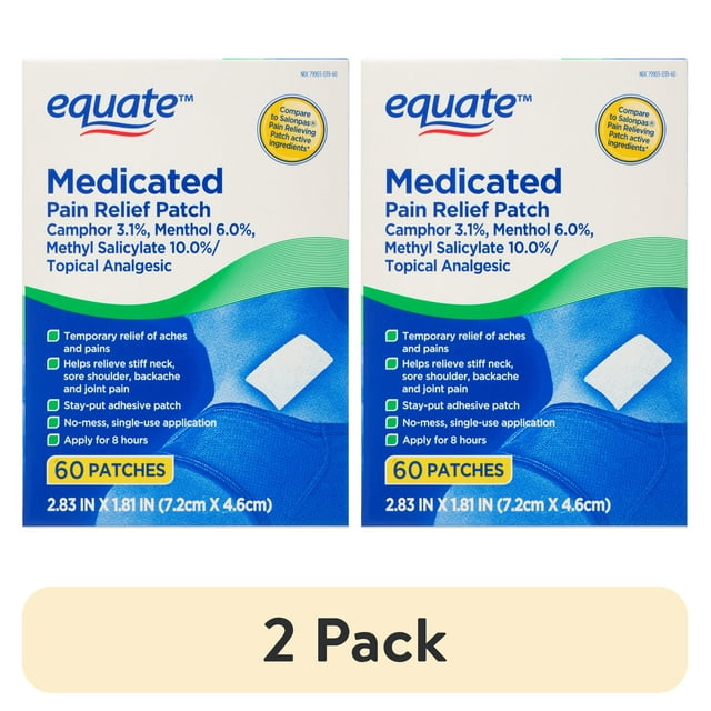 (2 pack) Equate Medicated Pain Relief Patch, 60 Count, Compare to ...