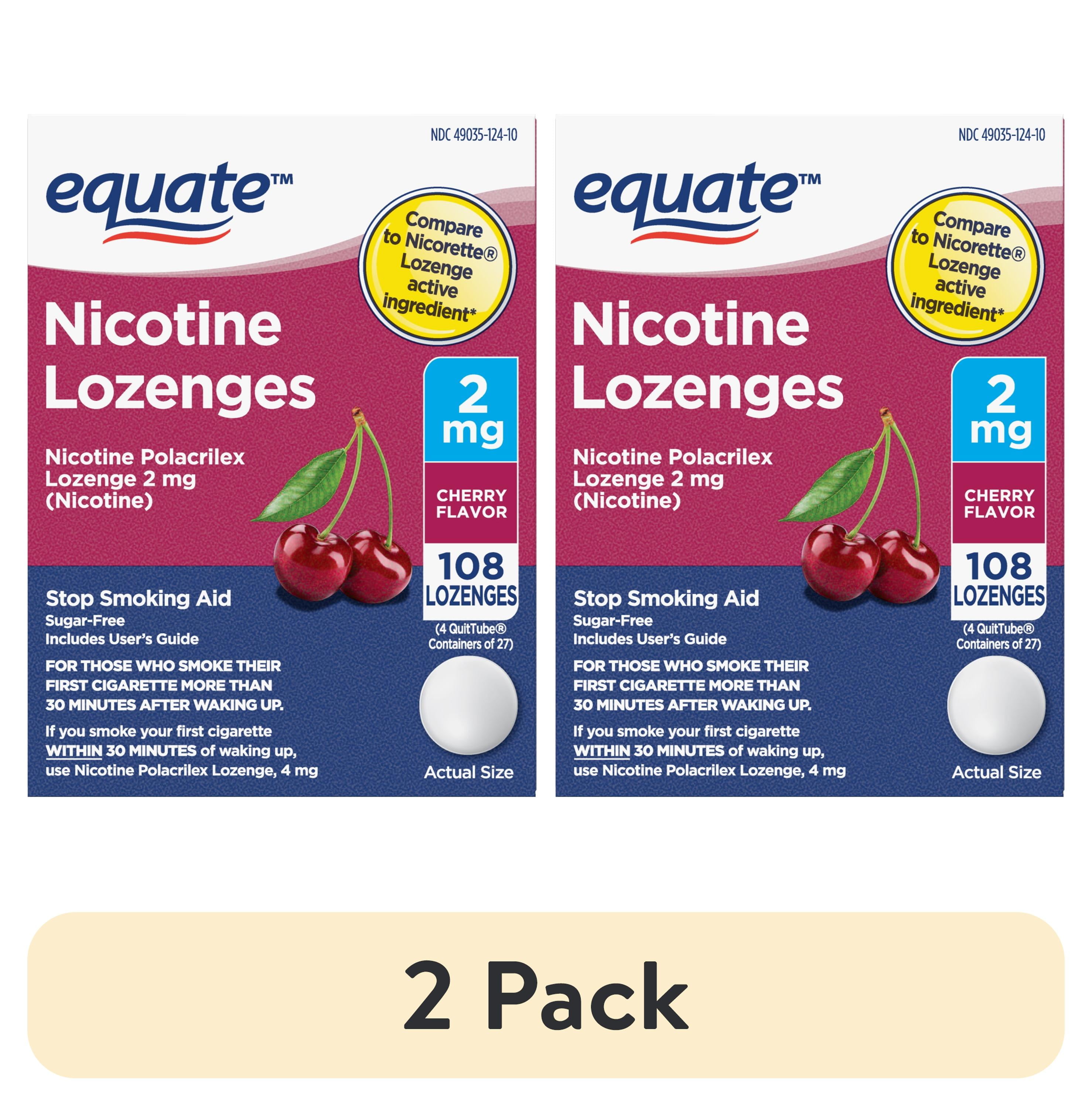 (2 pack) Equate Nicotine Lozenge 2 mg, Stop Smoking Aid, Cherry Flavor ...