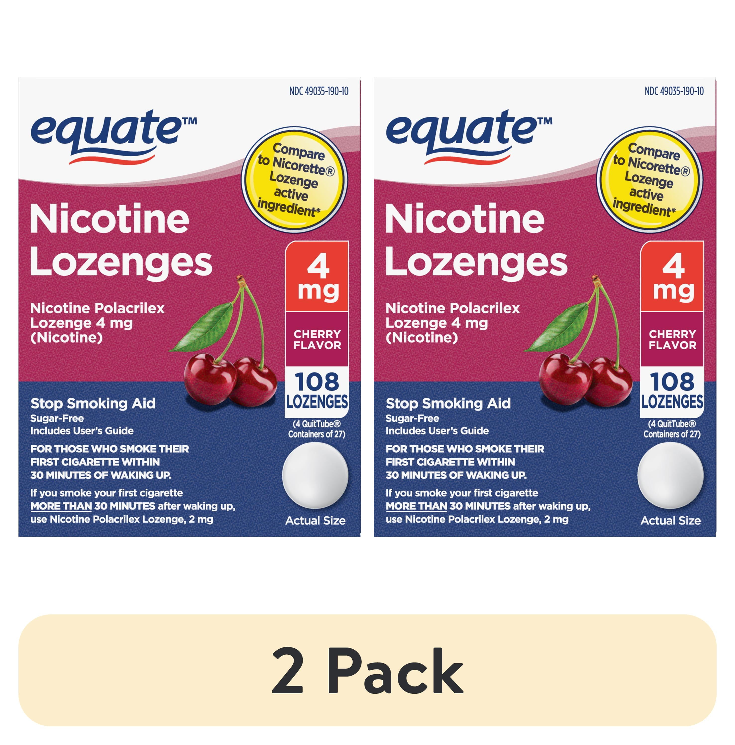 (2 pack) Equate Nicotine Lozenge 4 mg, Stop Smoking Aid, Cherry Flavor ...