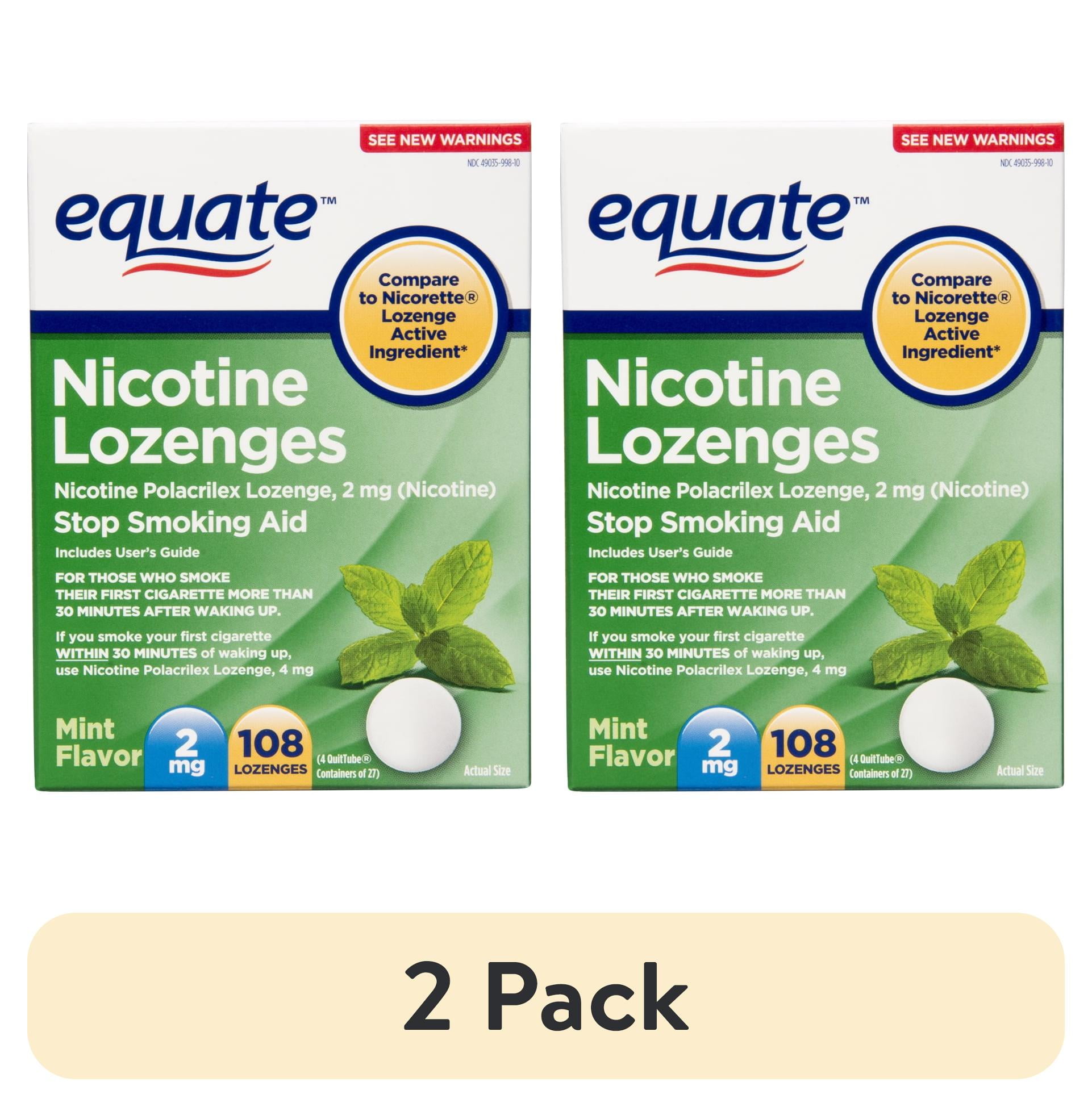 (2 pack) Equate Nicotine Lozenges, Mint Flavor, 2 mg, 108 Count ...