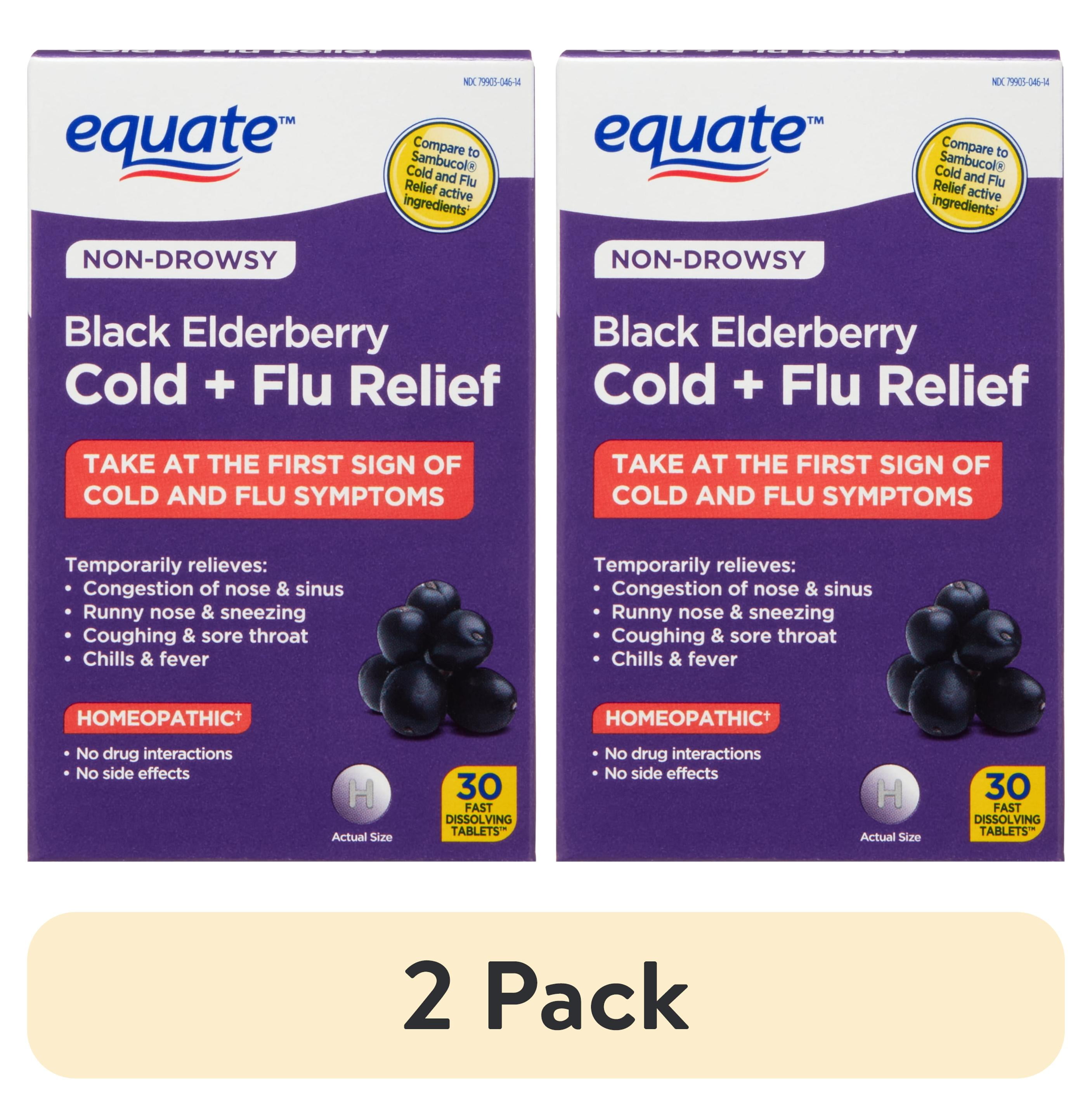(2 pack) Equate, Non-Drowsy, Black Elderberry Homeopathic Cold + Flu ...