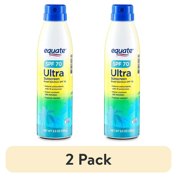 (2 pack) Equate Ultra Broad Spectrum Sunscreen Spray, SPF 70, 5.5 oz ...