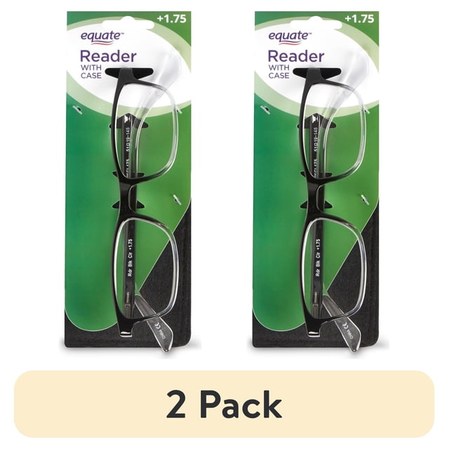 (2 pack) Equate Unisex Reader Glasses with Case, Plastic Lens, Black ...