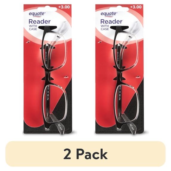 (2 pack) Equate Unisex Reader Glasses with Case, Plastic Lens, Black ...