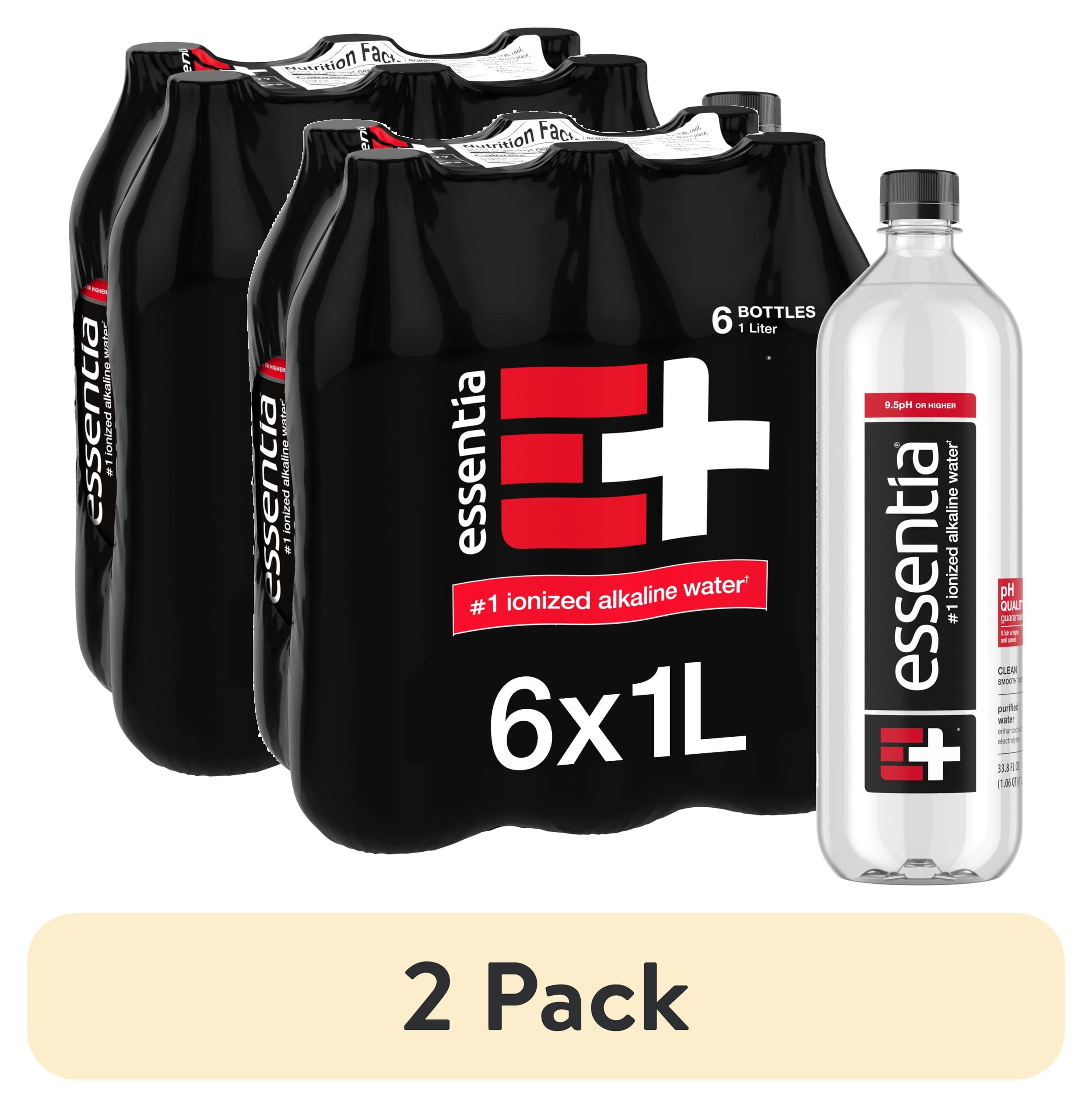 (2 pack) Essentia Bottled Water 1 Liter, Ionized Alkaline Water, 6 Pack ...