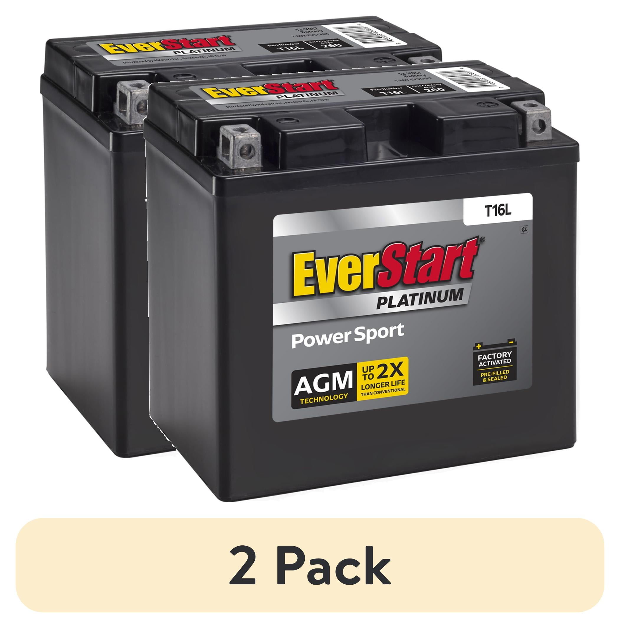 (2 pack) EverStart Platinum AGM Power Sport Battery, Group Size T16L 12 ...