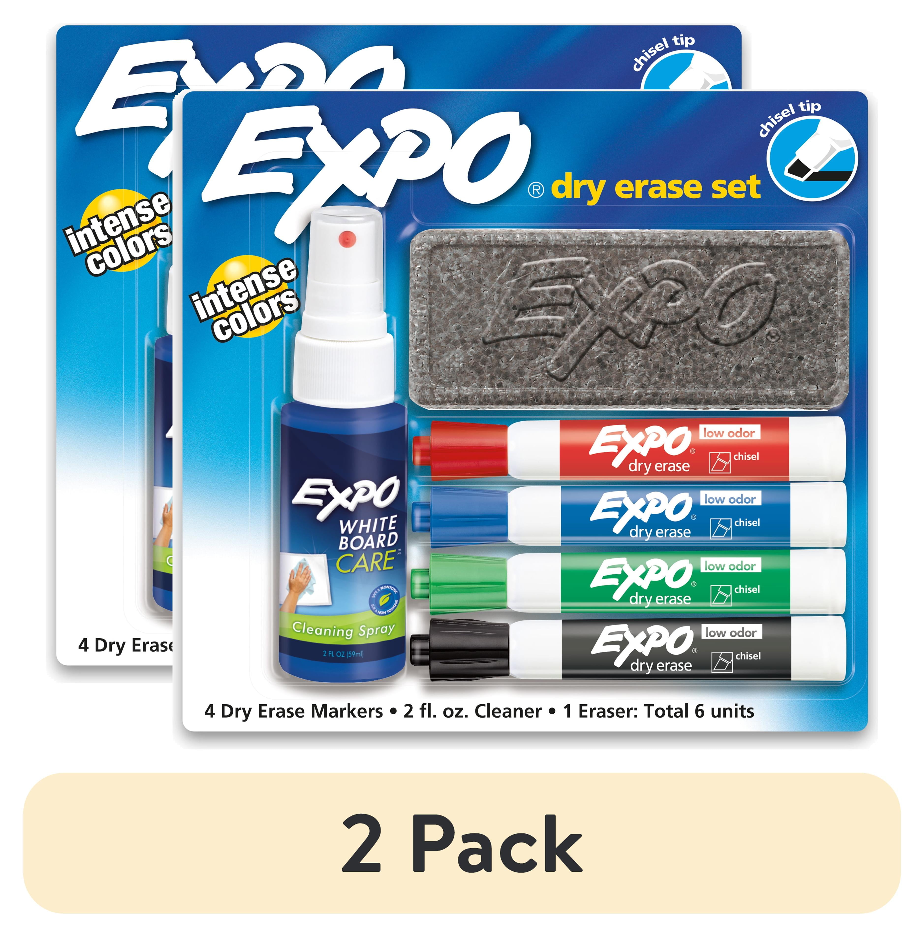 (2 pack) EXPO Dry Erase Markers Kit, Includes Eraser, Spray Cleaner, 6 ...