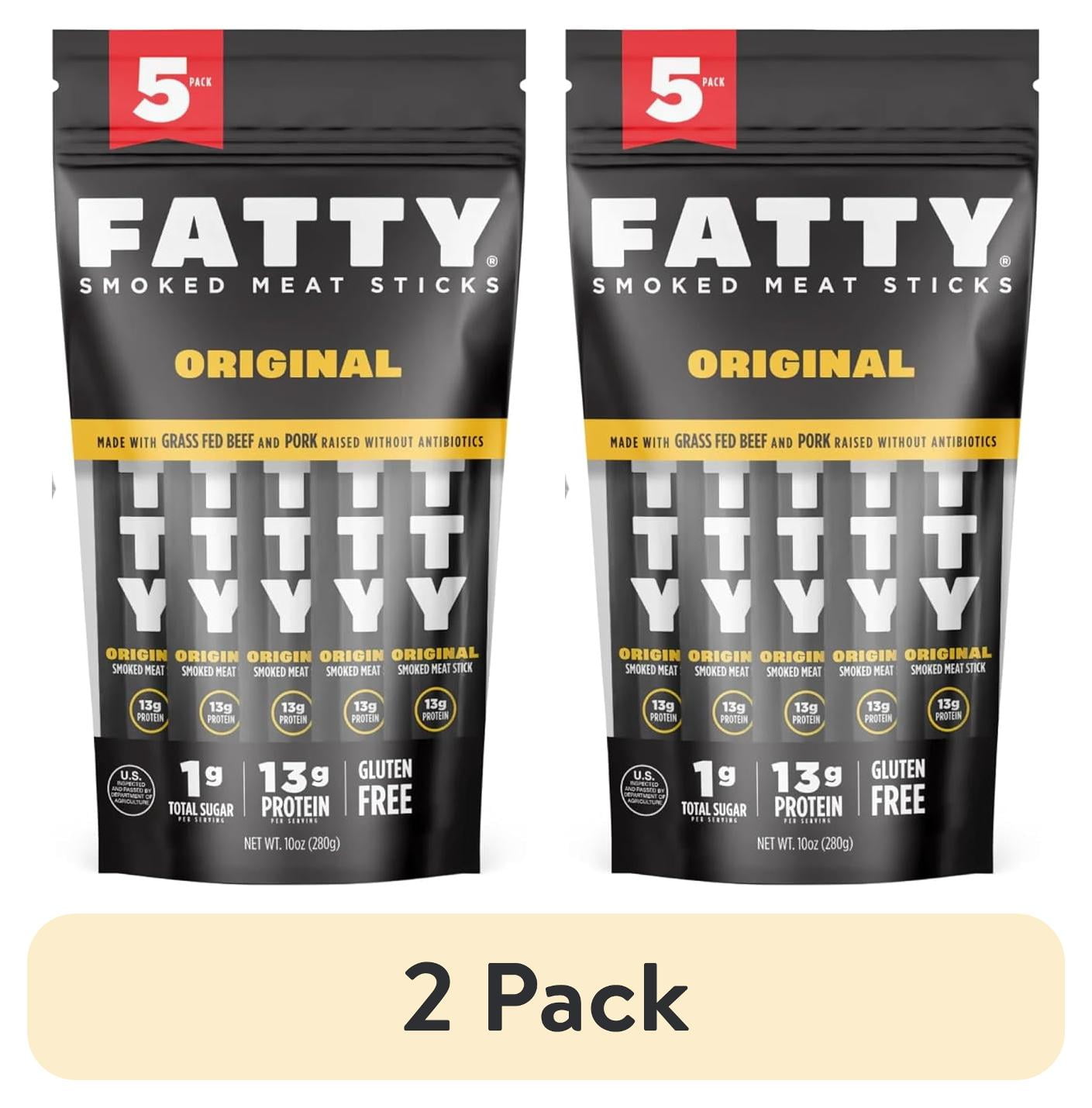 (2 pack) FATTY Meat Sticks Original Flavor, Grass Fed Beef, 2 oz. (Pack of 5) - Walmart.com
