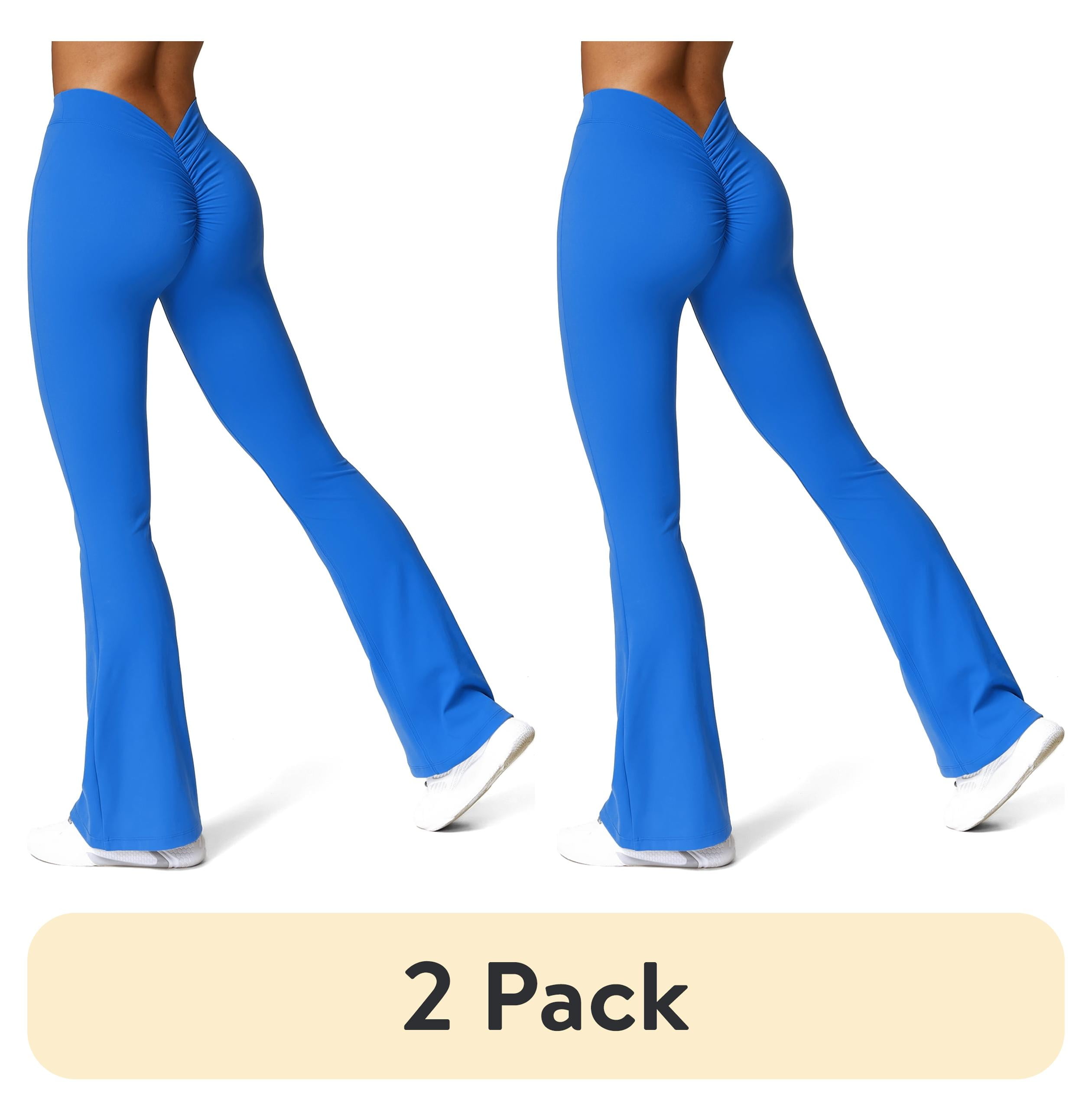 (2 pack) FITOP Scrunch Flare Yoga Pants for Women V Back Butt Lifting ...