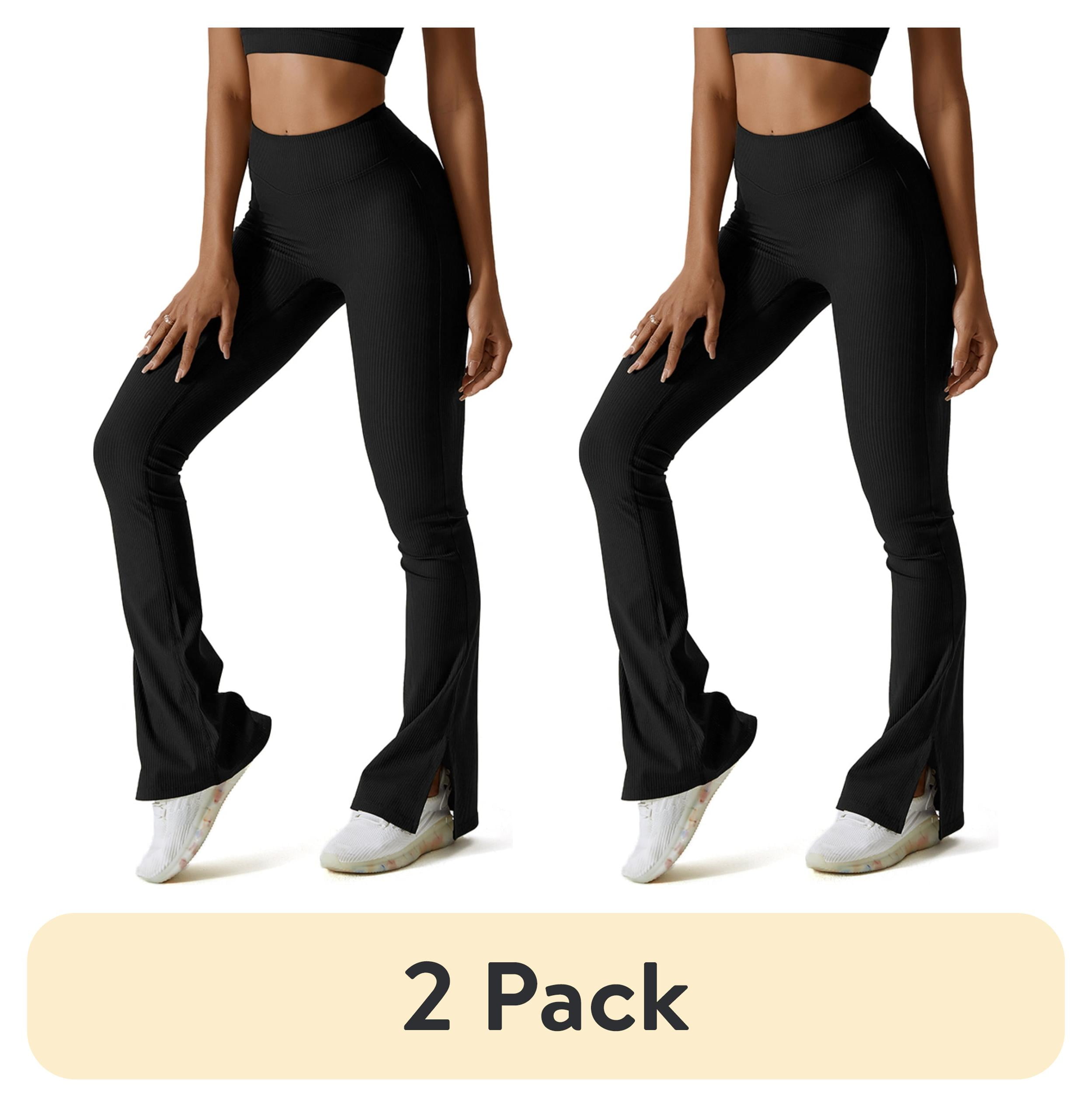 (2 pack) FITOP Womens Ribbed Flared Leggings Slit Hem High Waist ...