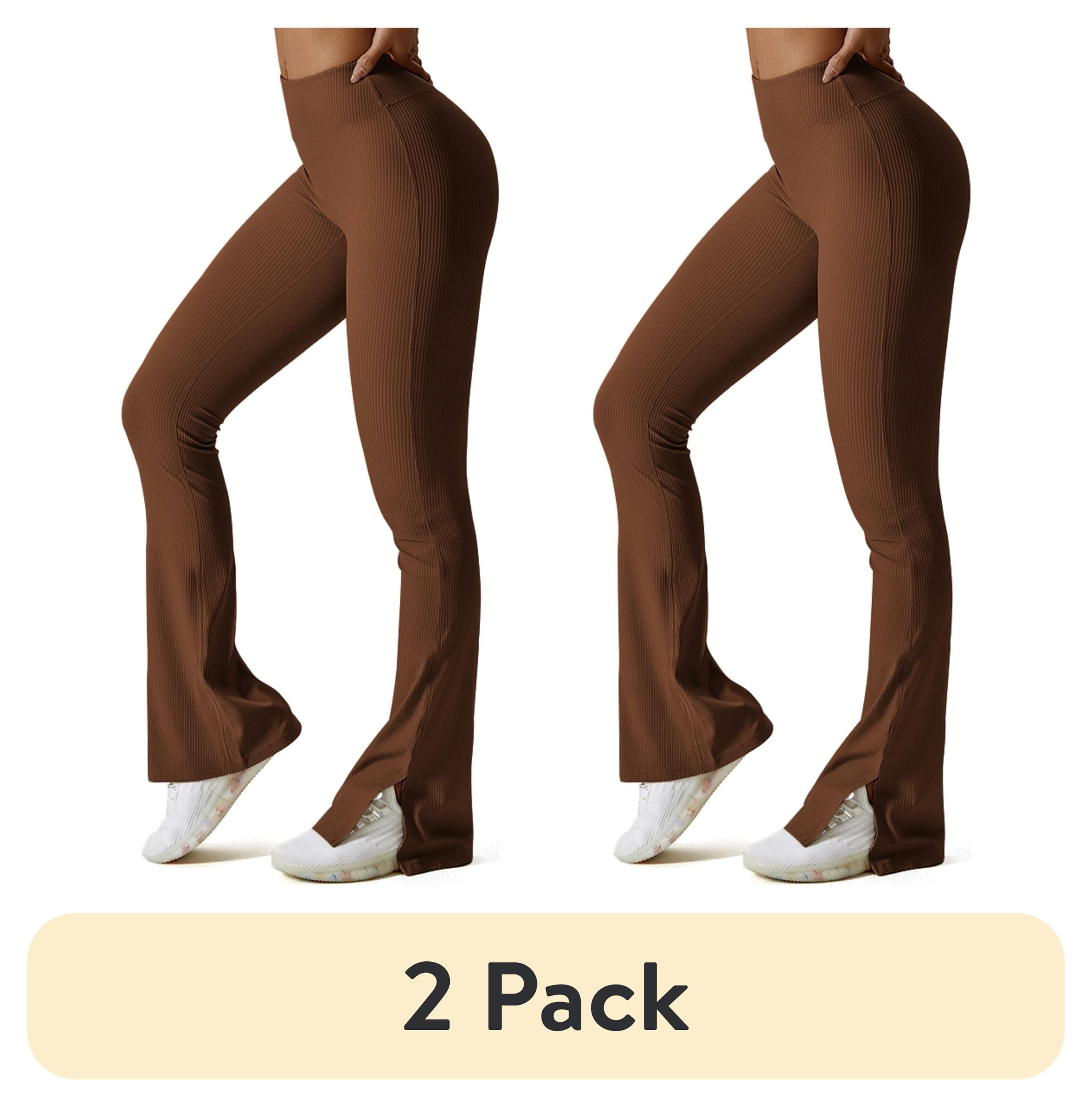 (2 pack) FITOP Womens Ribbed Flared Leggings Slit Hem High Waist ...