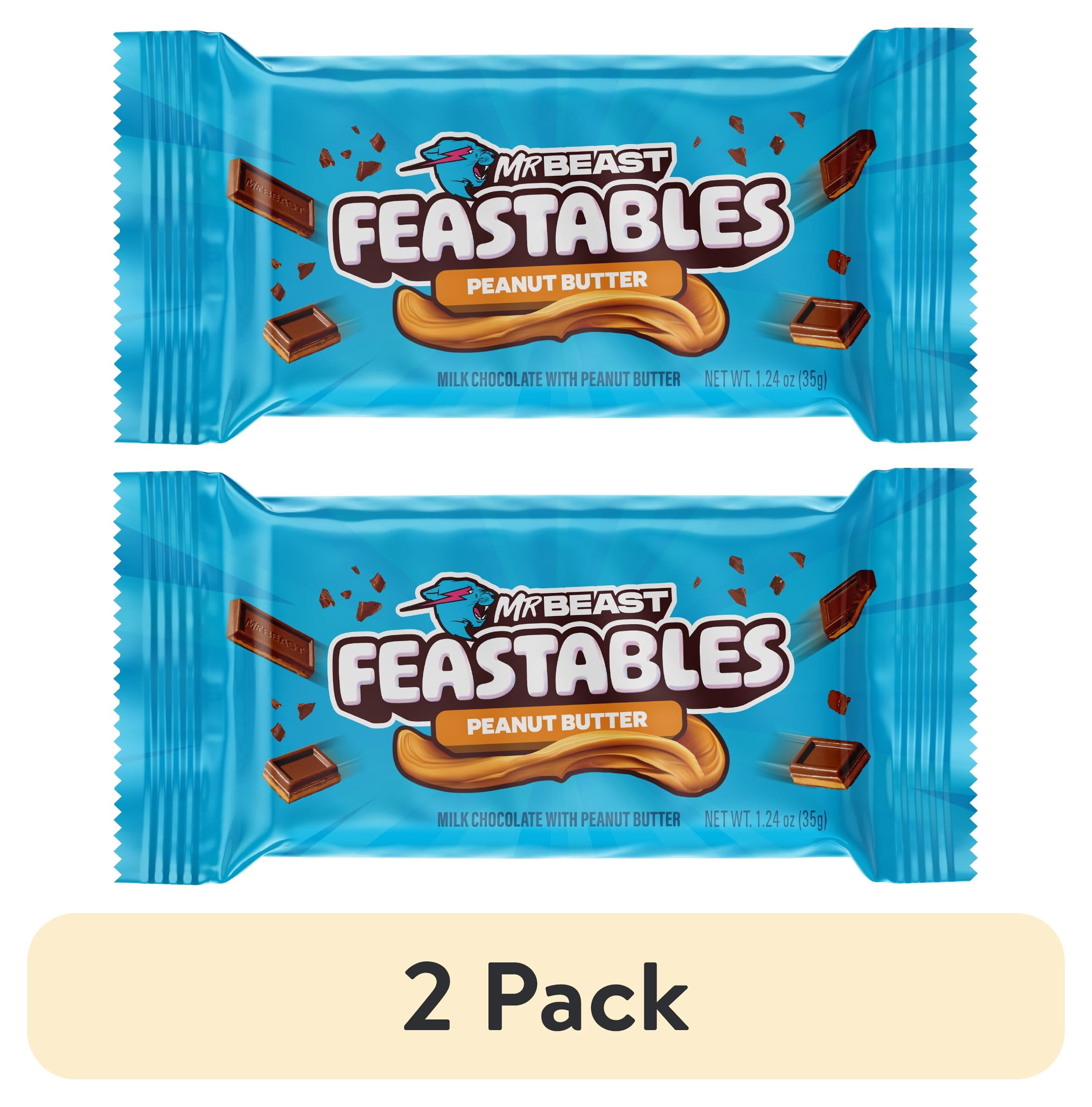(2 pack) Feastables MrBeast Peanut Butter Milk Chocolate Bar, 1.24 oz ...