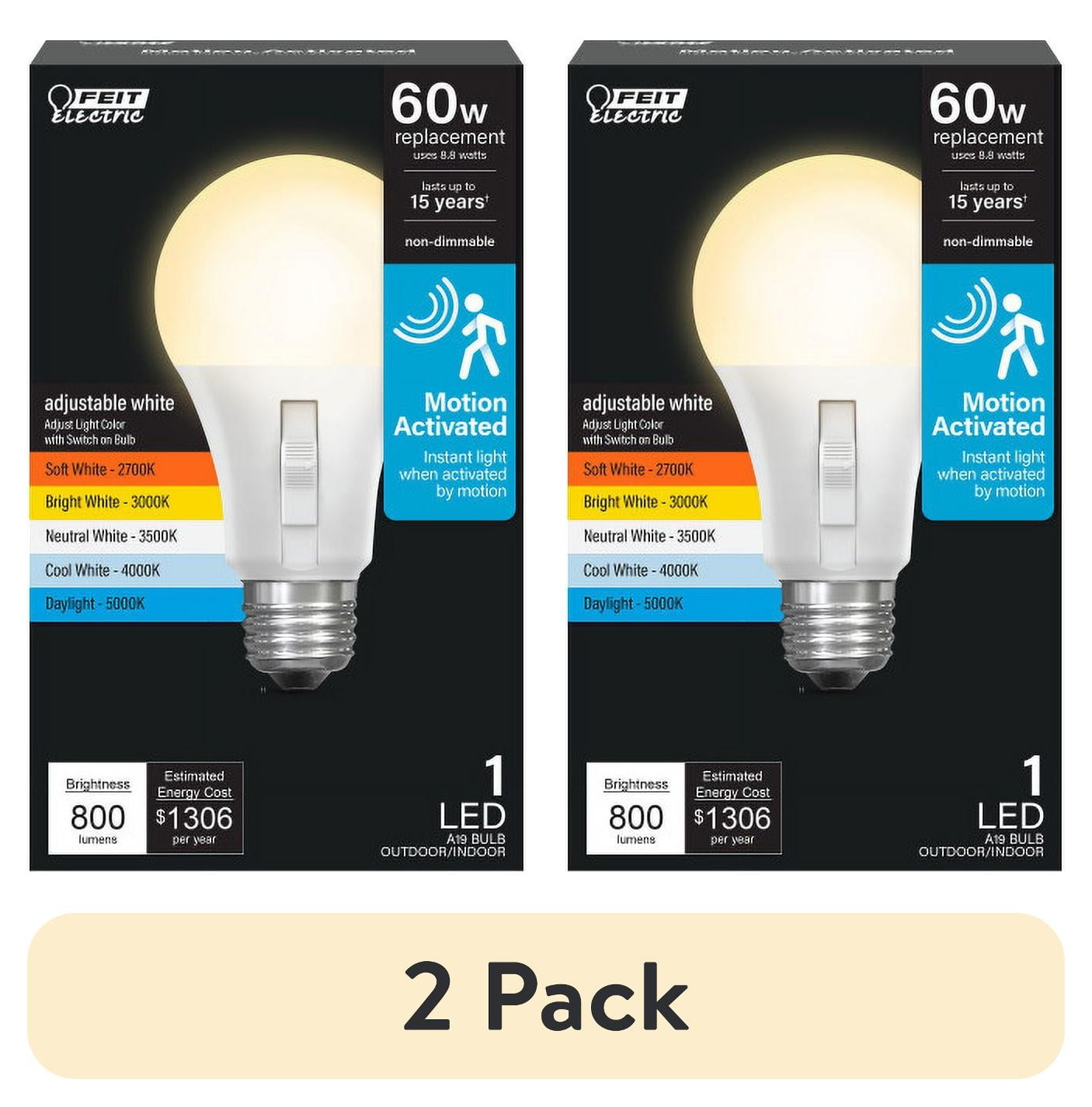 (2 pack) Feit Electric 8.8W (60W Replacement) Adjustable White E26 Base ...