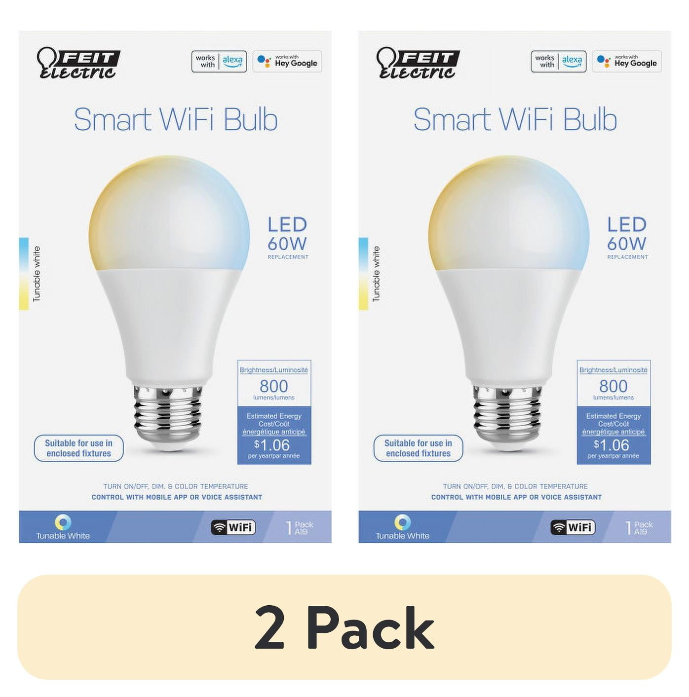 (2 pack) Feit Electric 8.8W (60W Replacement) Tunable White E26 Base ...