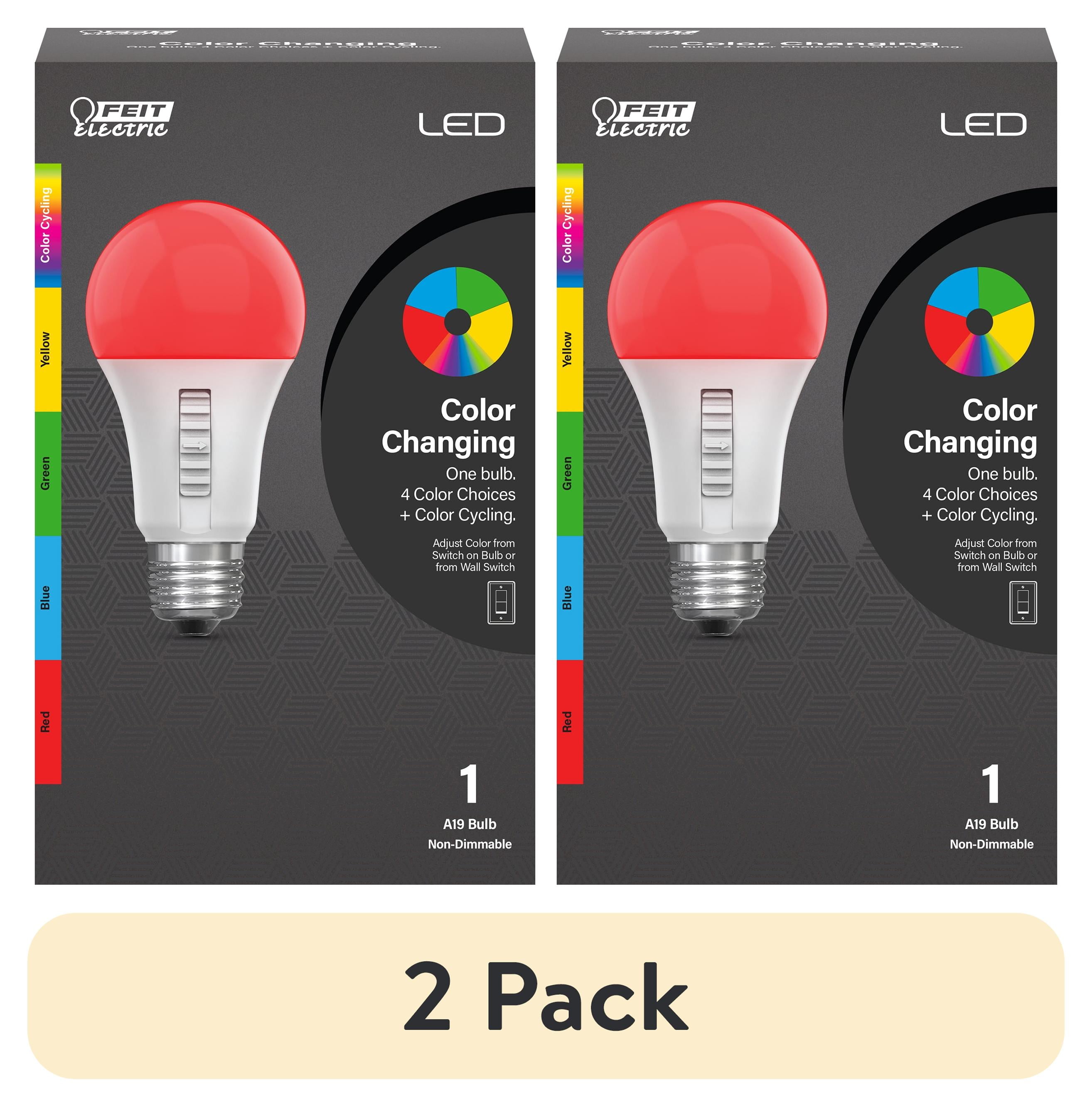 (2 pack) Feit Electric Intellibulb LED 4.5W Color Changing Party Bulb, A19, E-26, Non-Dimmable ...
