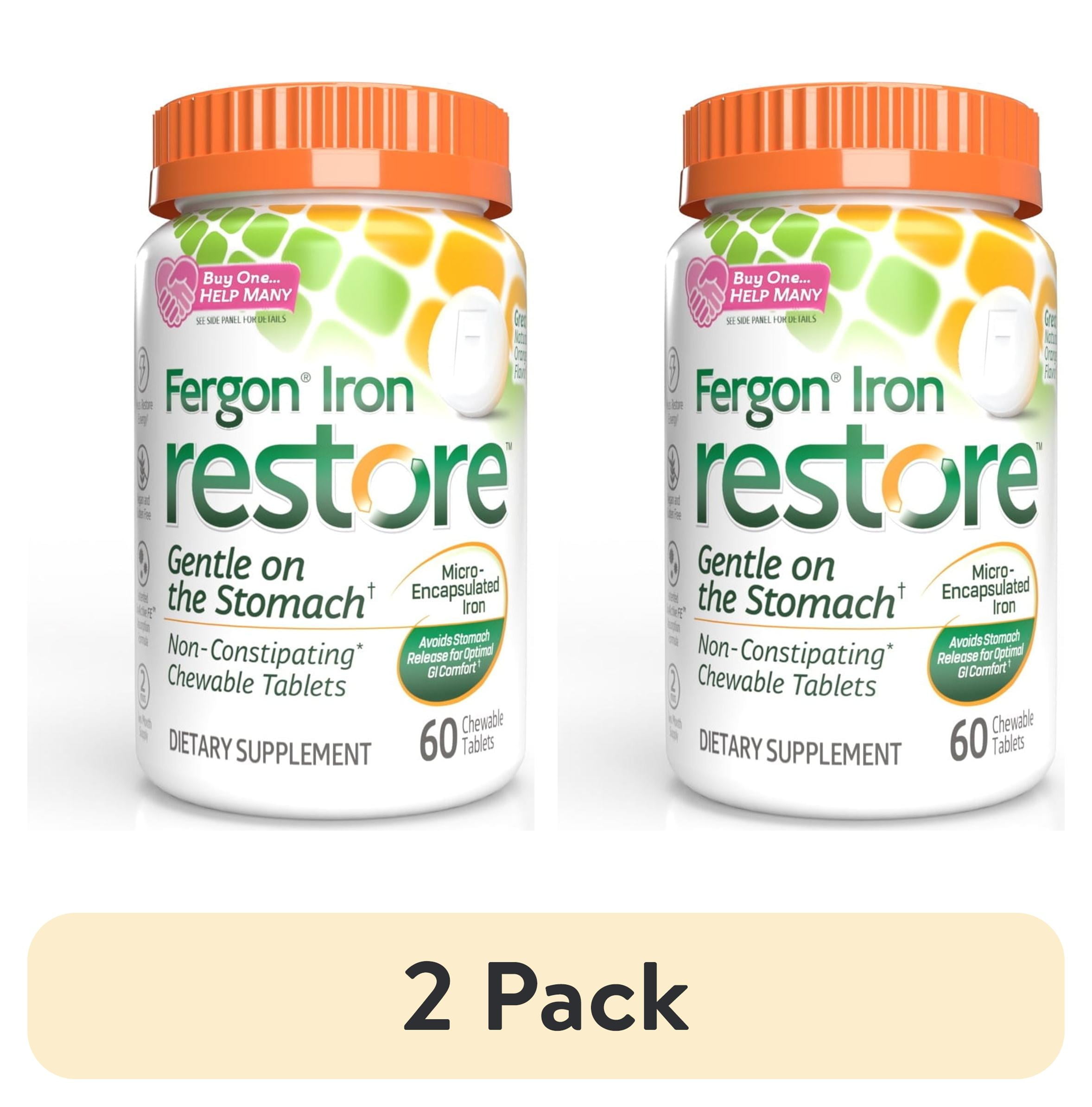 (2 pack) Fergon Iron Restore Chewable Tablets, 27mg Iron, 60 ct ...
