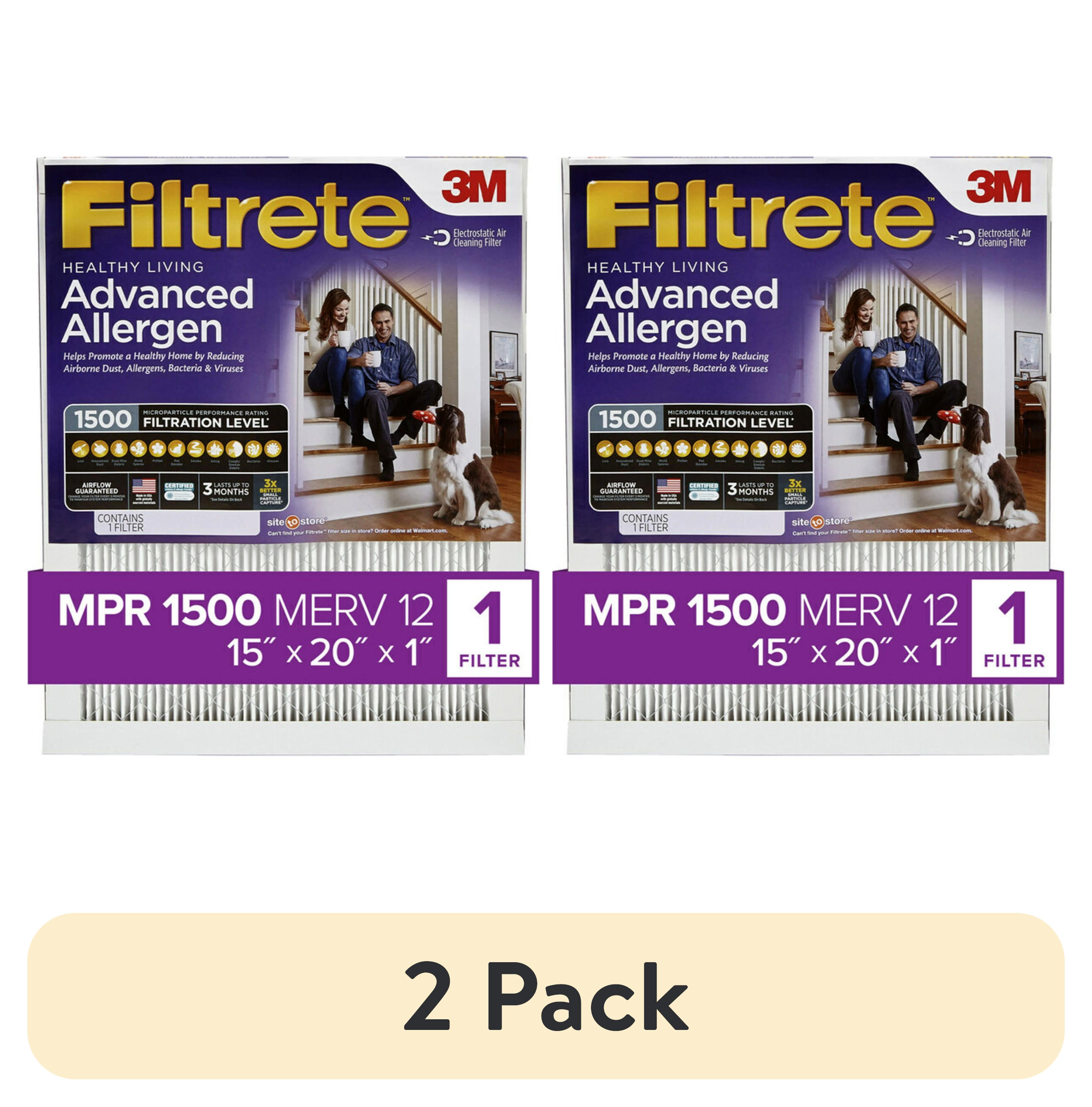 (2 pack) Filtrete 15x20x1 Air Filter, MPR 1500 MERV 12, Advanced ...