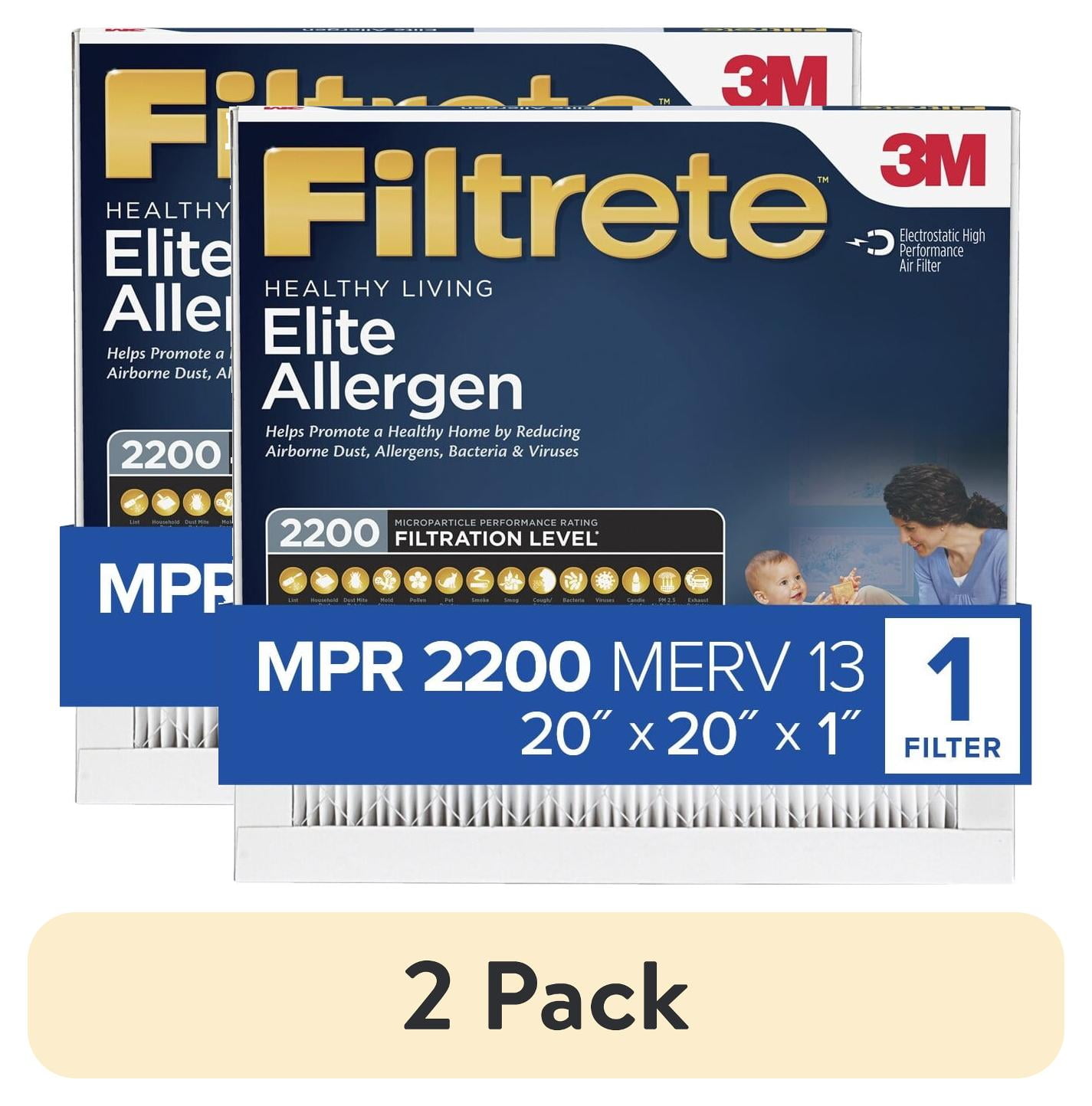 (2 pack) Filtrete 20x20x1 HVAC Furnace Air Filter, MPR 2200 MERV 13 ...