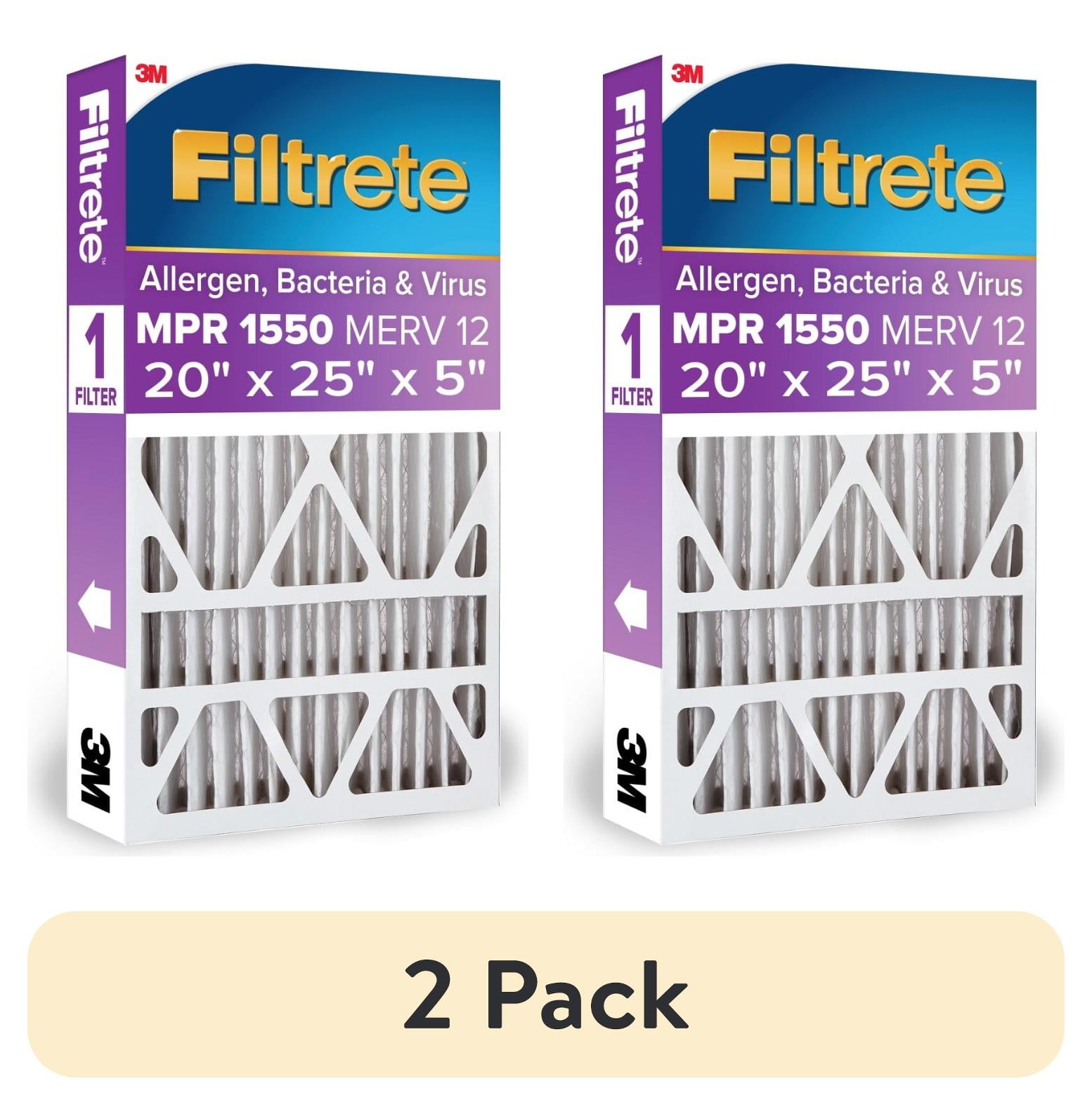 (2 pack) Filtrete 20x25x5 HVAC Furnace Air Filter, MPR 1550 MERV 12 ...