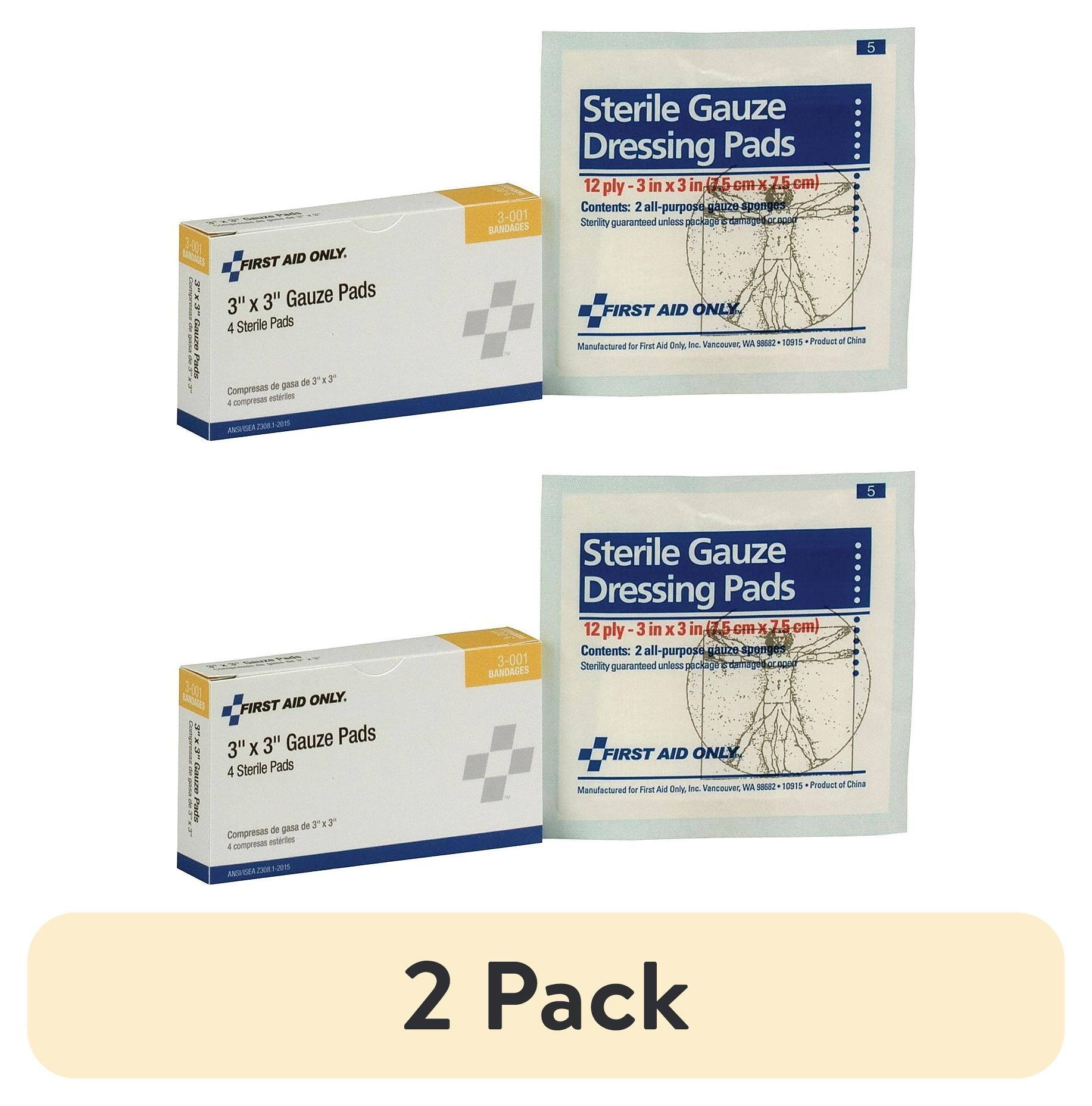 (2 pack) First Aid Only Gauze Pad,White,3"L,3"W,PK4 3-001 - Walmart.com