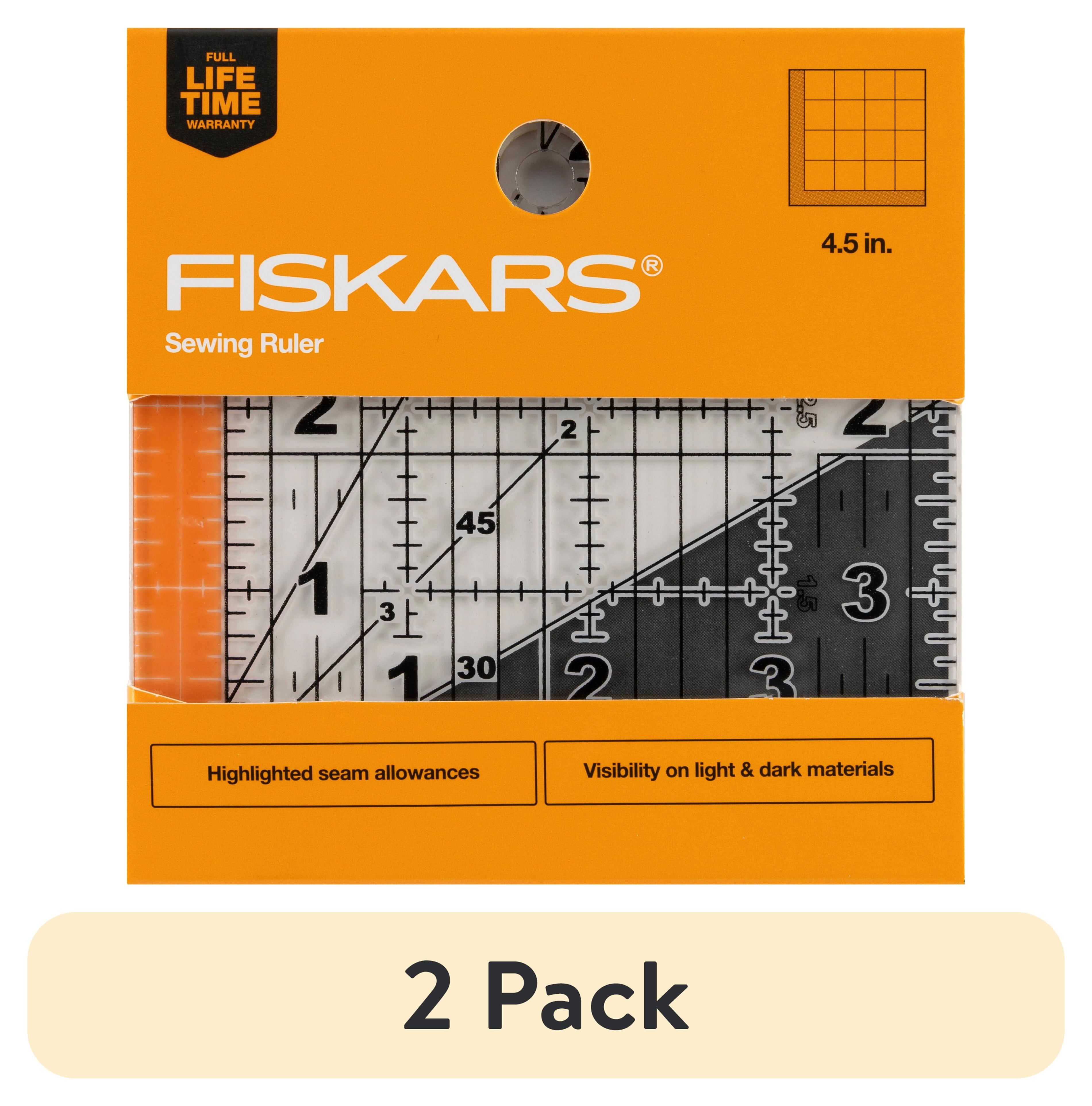 (2 pack) Fiskars 4.5in Square Sewing Ruler, Clear with Two-Toned Grid ...