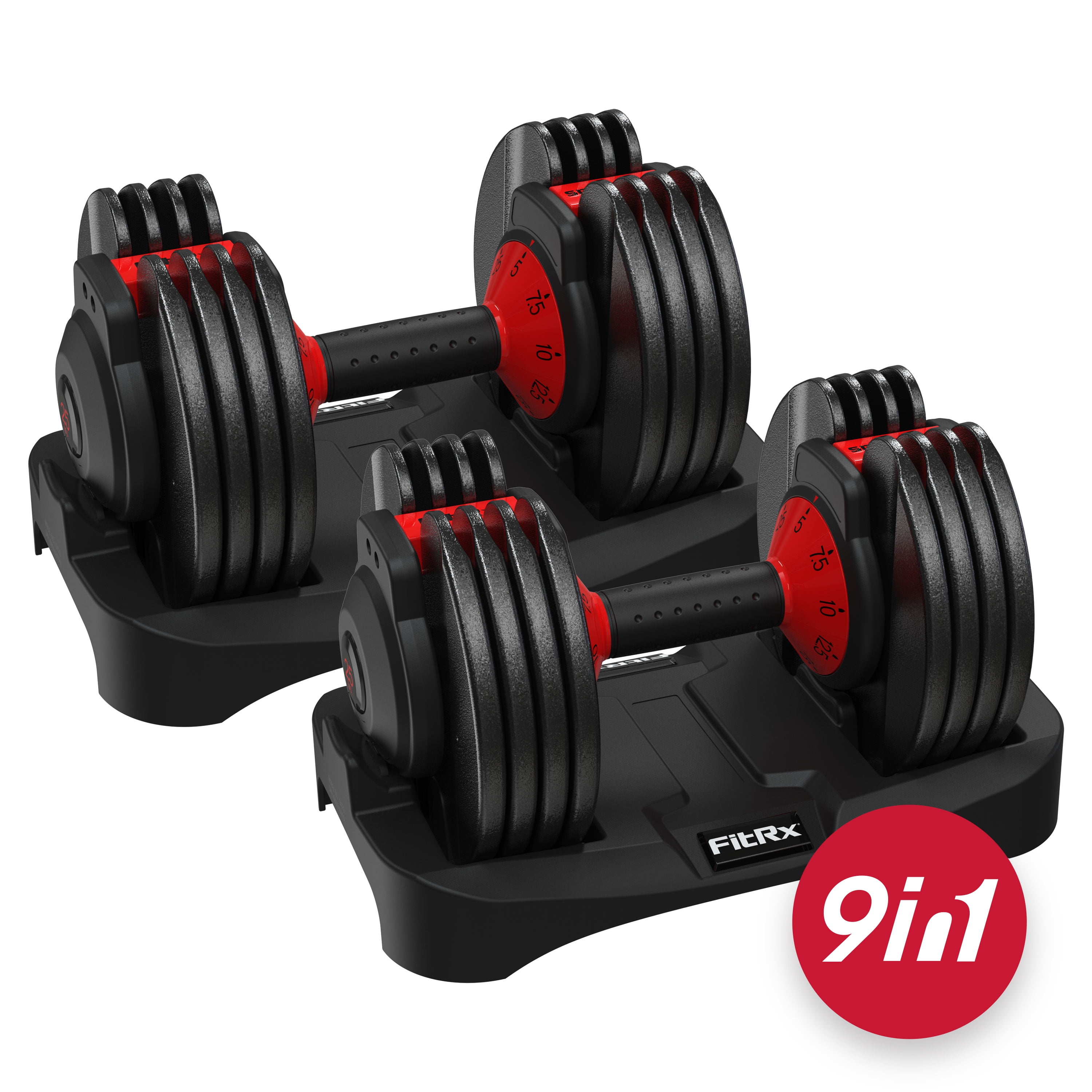 (2 pack) FitRx Adjustable Dumbbells, 25lb SmartBell Dumbbell Set with 9 ...