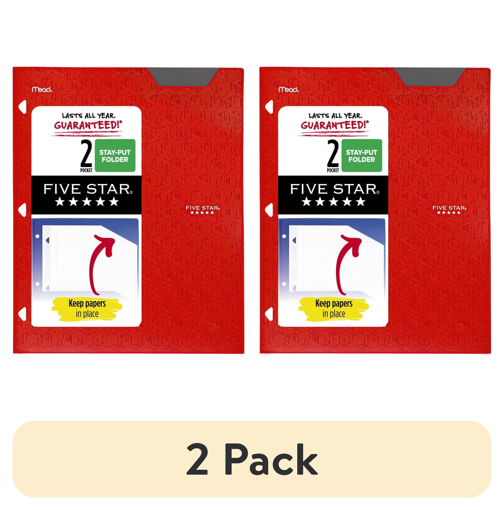 (2 pack) Five Star 2-Pocket Stay-Put Plastic Folder, Fire Red (333420B-WMT22) - Walmart.com