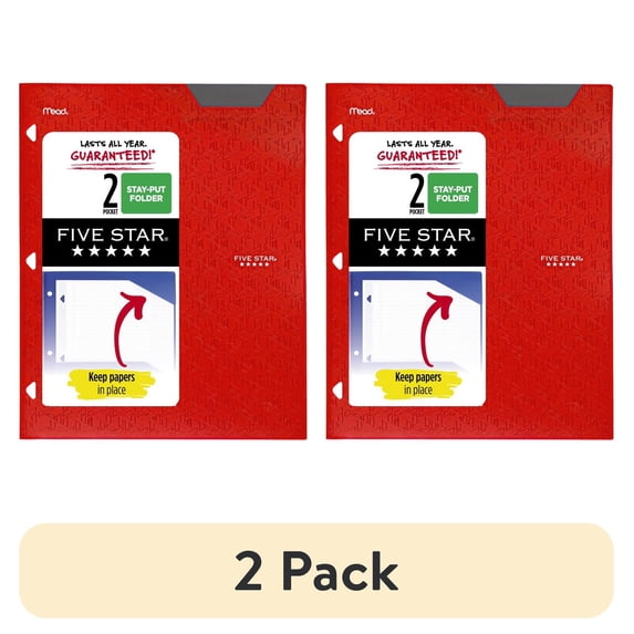 (2 pack) Five Star 2-Pocket Stay-Put Plastic Folder, Fire Red (333420B ...
