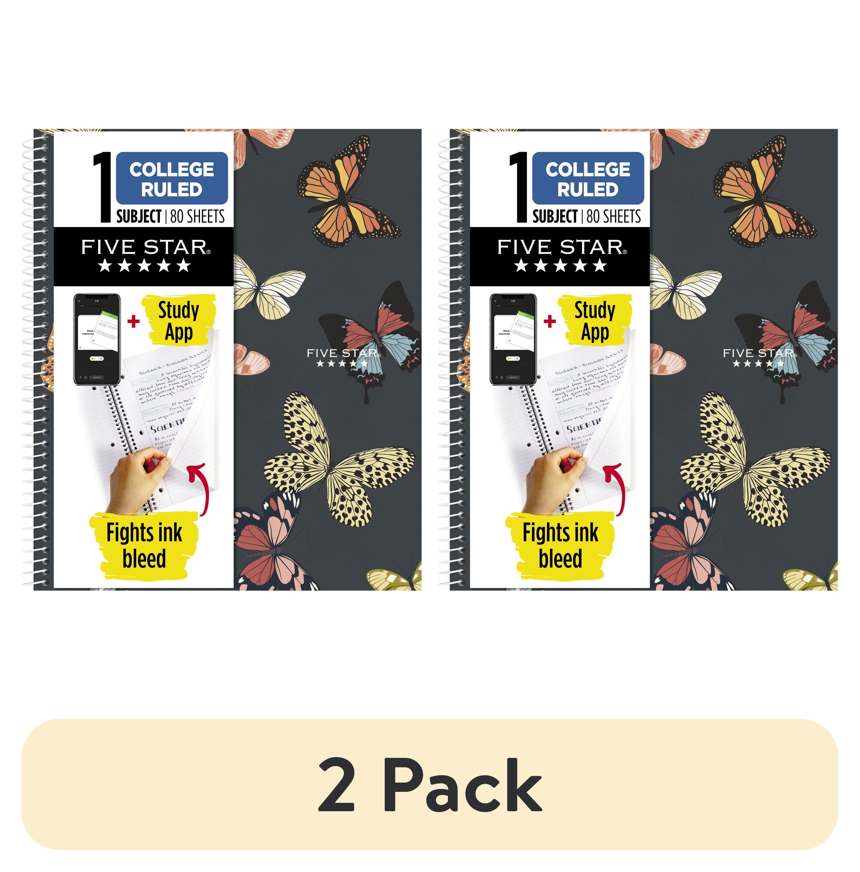 (2 pack) Five Star Butterflies Notebook Plus Study App, 1 Subject, College Ruled, 8.5" x 11 ...