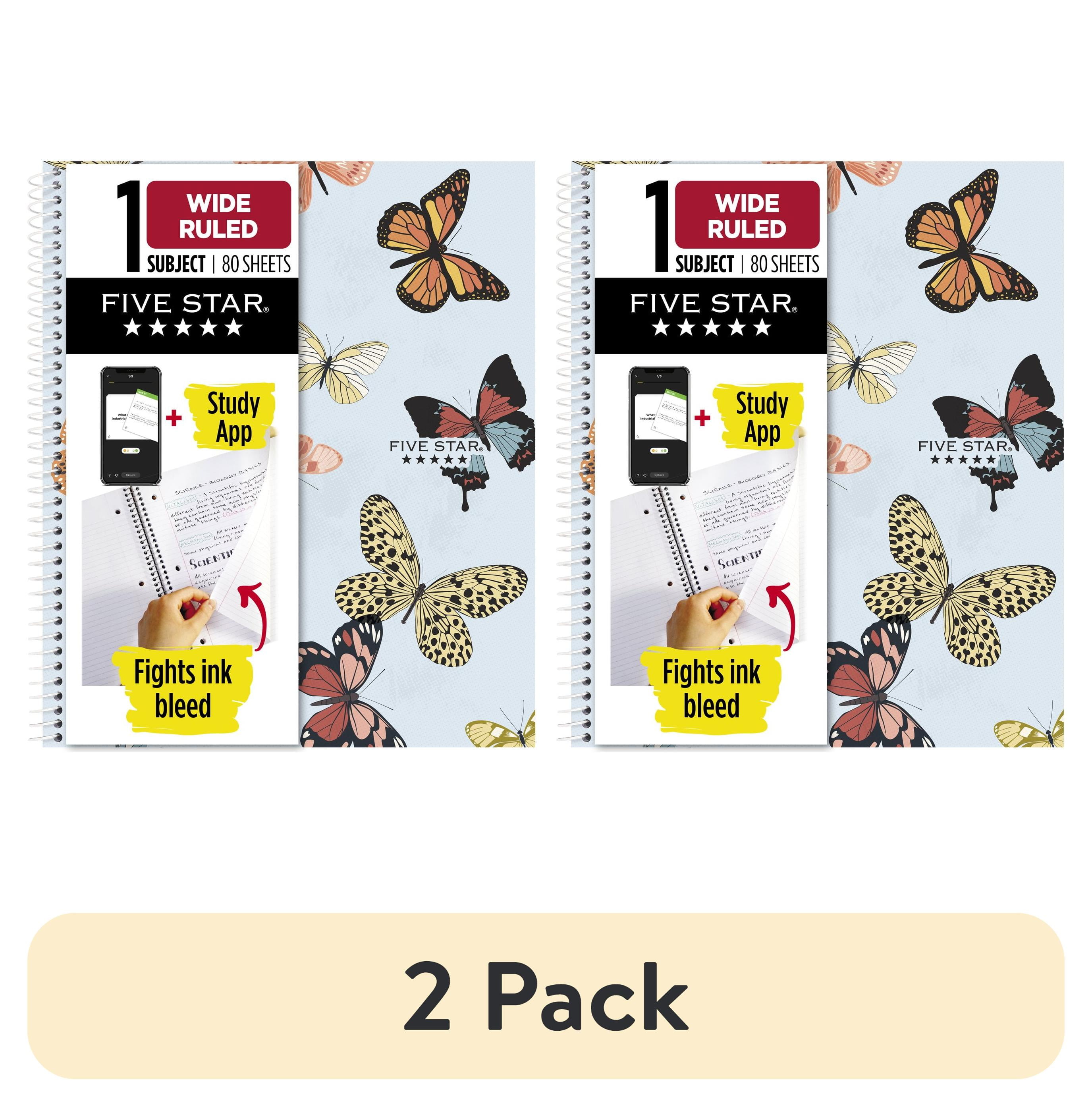 (2 pack) Five Star Butterlies Notebook Plus Study App, 1 Subject, Wide ...