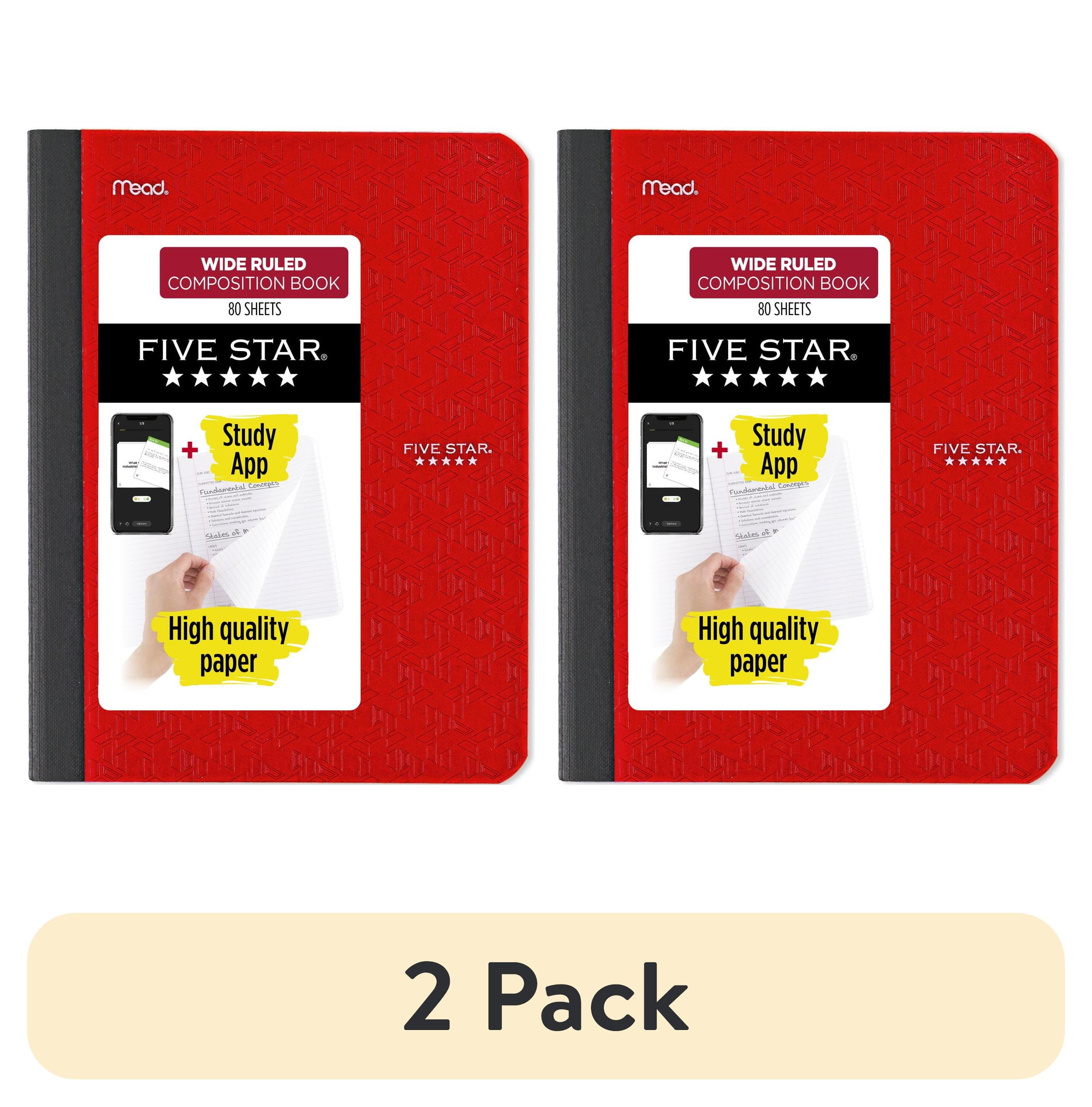 (2 pack) Five Star Composition Book Plus Study App, Wide Ruled, 7.5" x ...