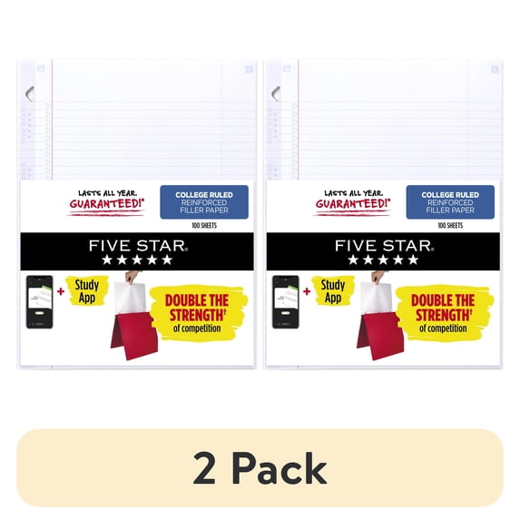 (2 pack) Five Star Reinforced Filler Paper Plus Study App, College ...