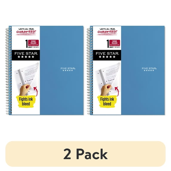(2 pack) Five Star 1 Subject Wide Ruled Notebook Plus Study App, 8" x ...