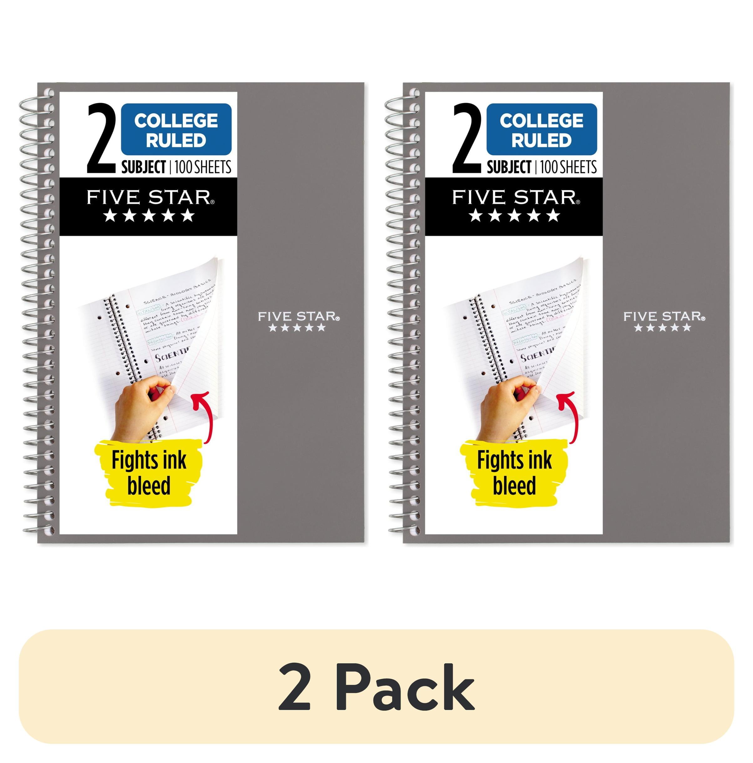 (2 pack) Five Star 2 Subject College Ruled Notebook, 6" x 9.5", Gray ...