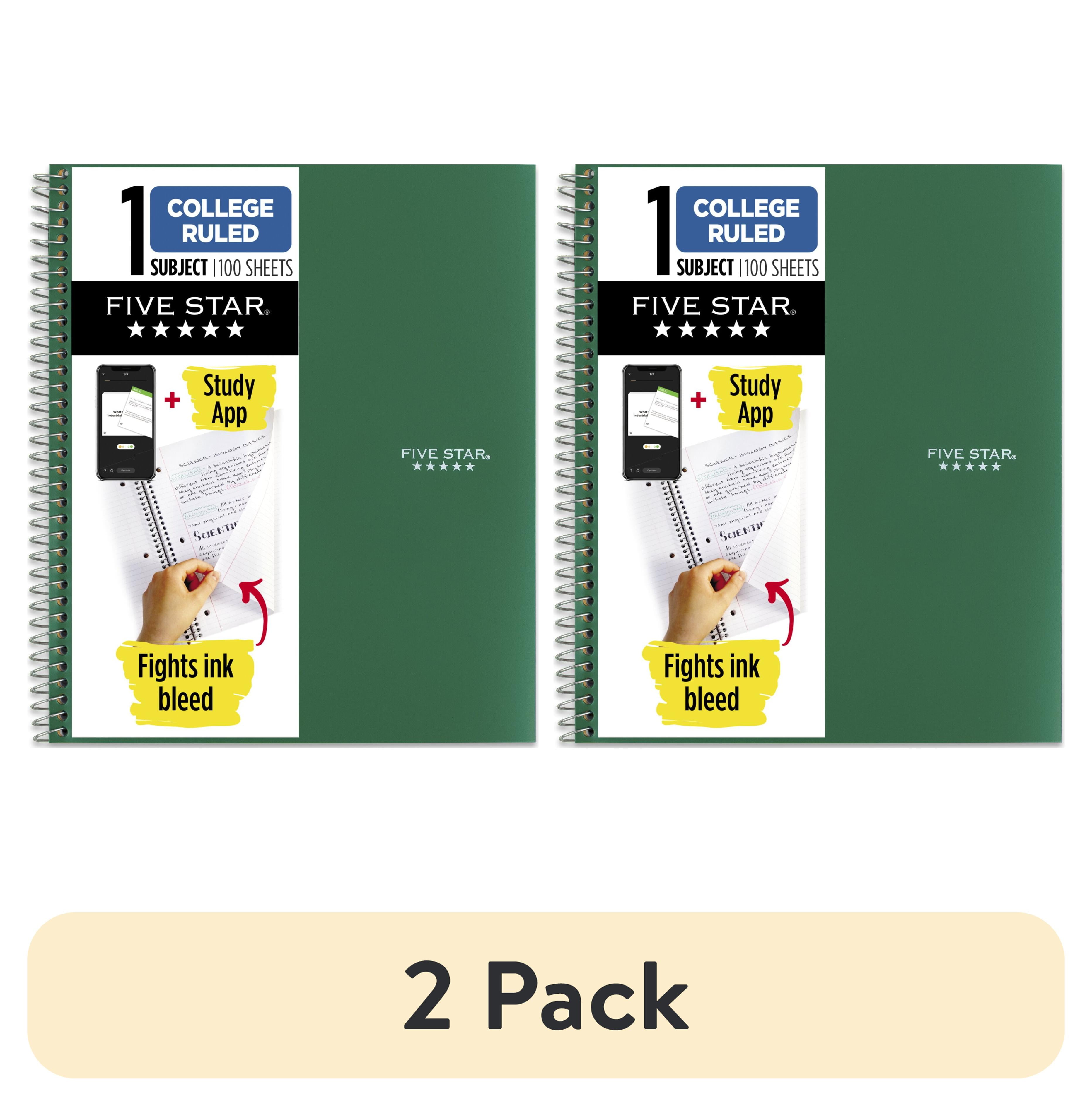 (2 pack) Five Star Spiral Notebook + Study App, 1 Subject, College ...