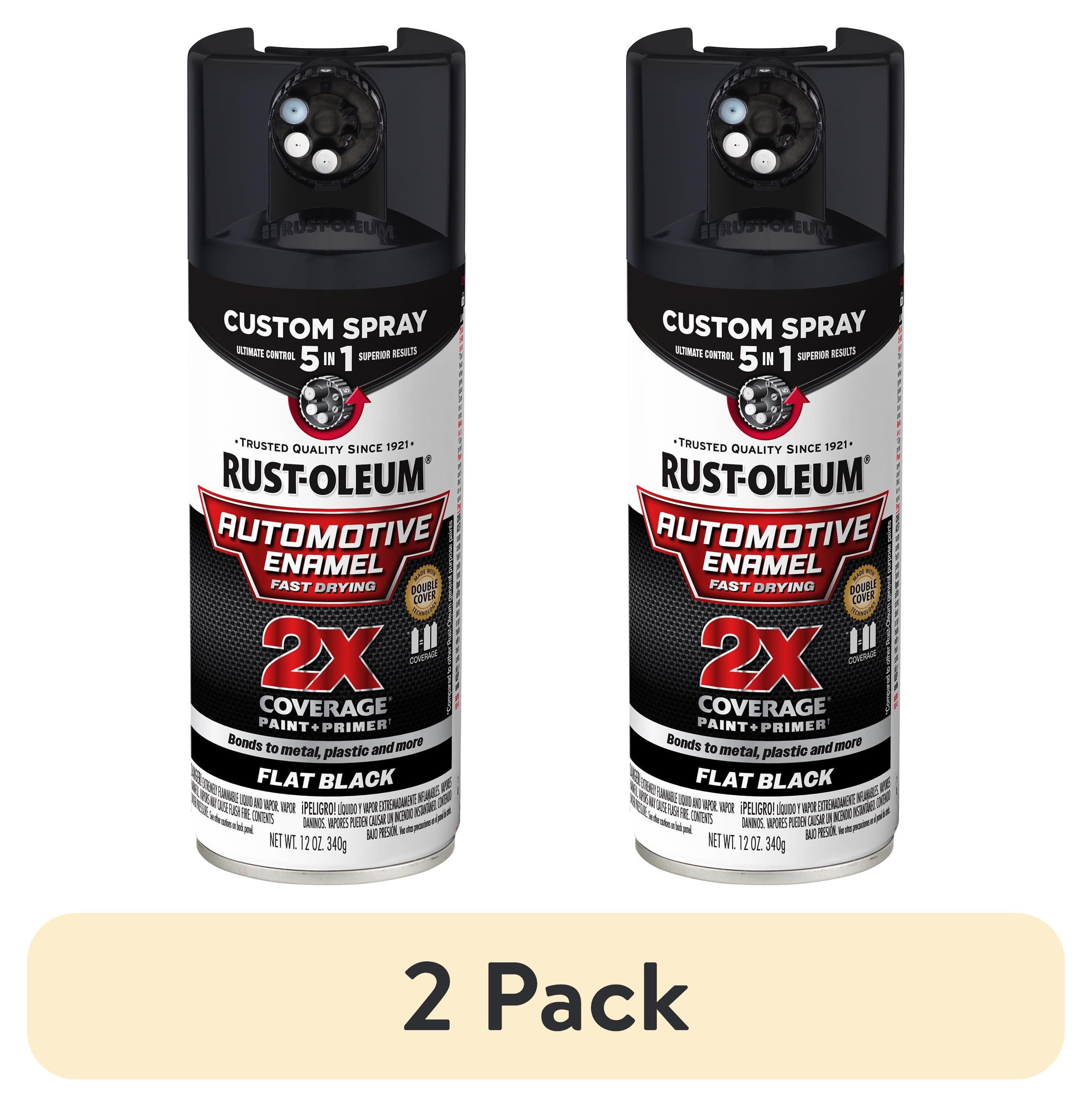 (2 pack) Flat Black, Rust-Oleum 2X Automotive Enamel 5 in 1 Spray Paint ...