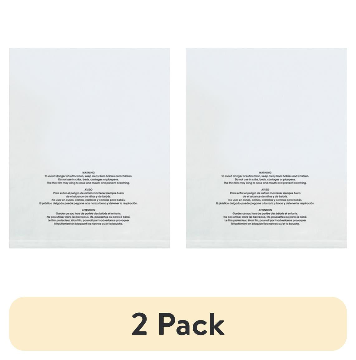 (2 pack) Flat Suffocation Warning Poly Bags, 12"W x 15"L 2 Mil Clear ...