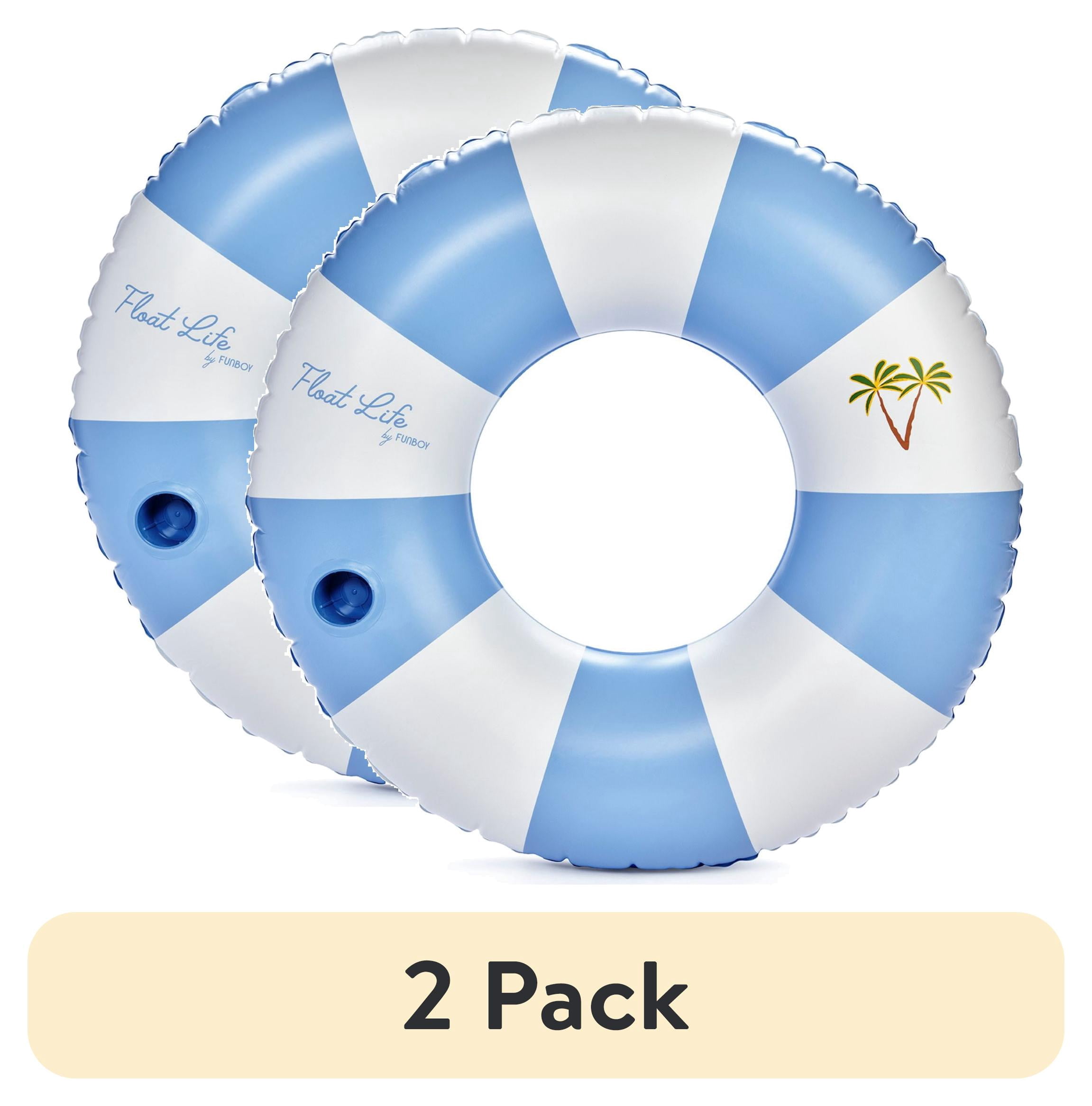 (2 pack) Float Life by FUNBOY Blue Cabana Stripe Luxury Tube Pool Float ...
