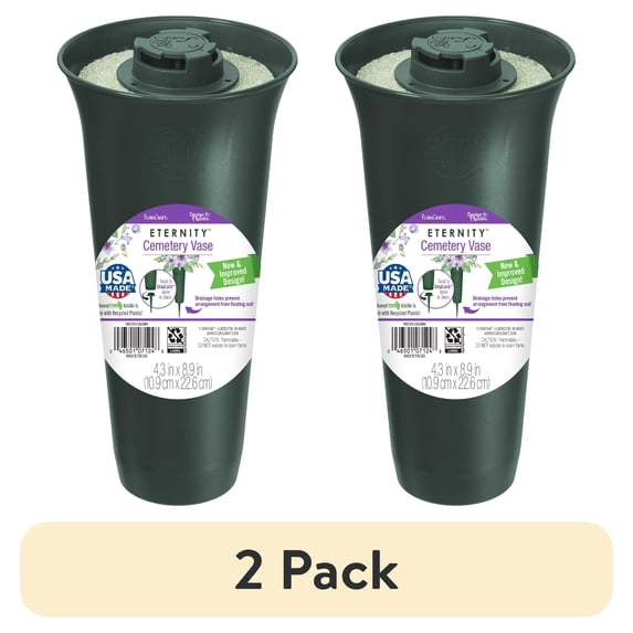 (2 pack) FloraCraft 12.9" Eternity Cemetery Green Plastic Cone Vase ...