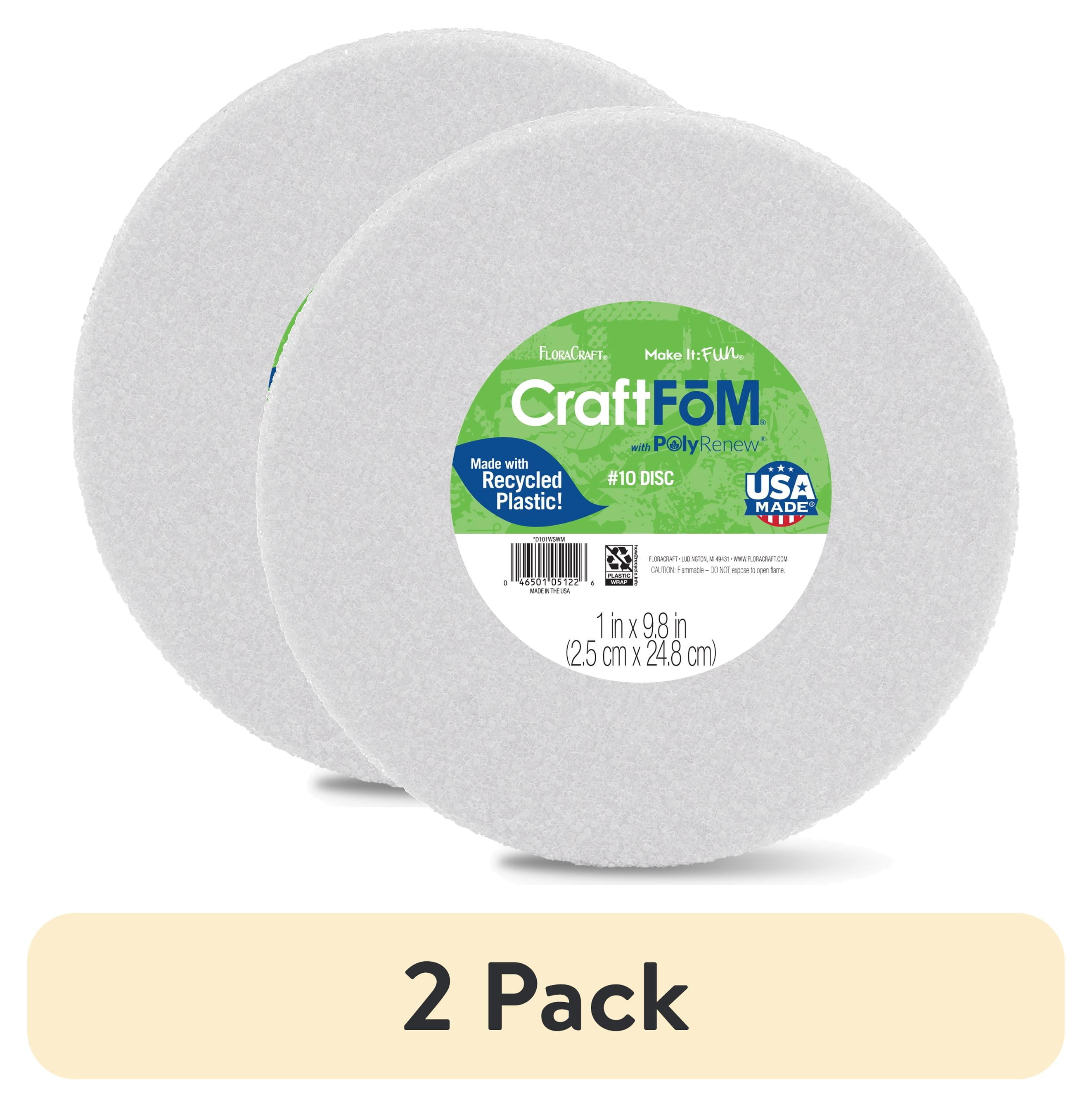 (2 pack) FloraCraft CraftFōM Crafting Foam Disc 1 inch x 9.8 inch White ...