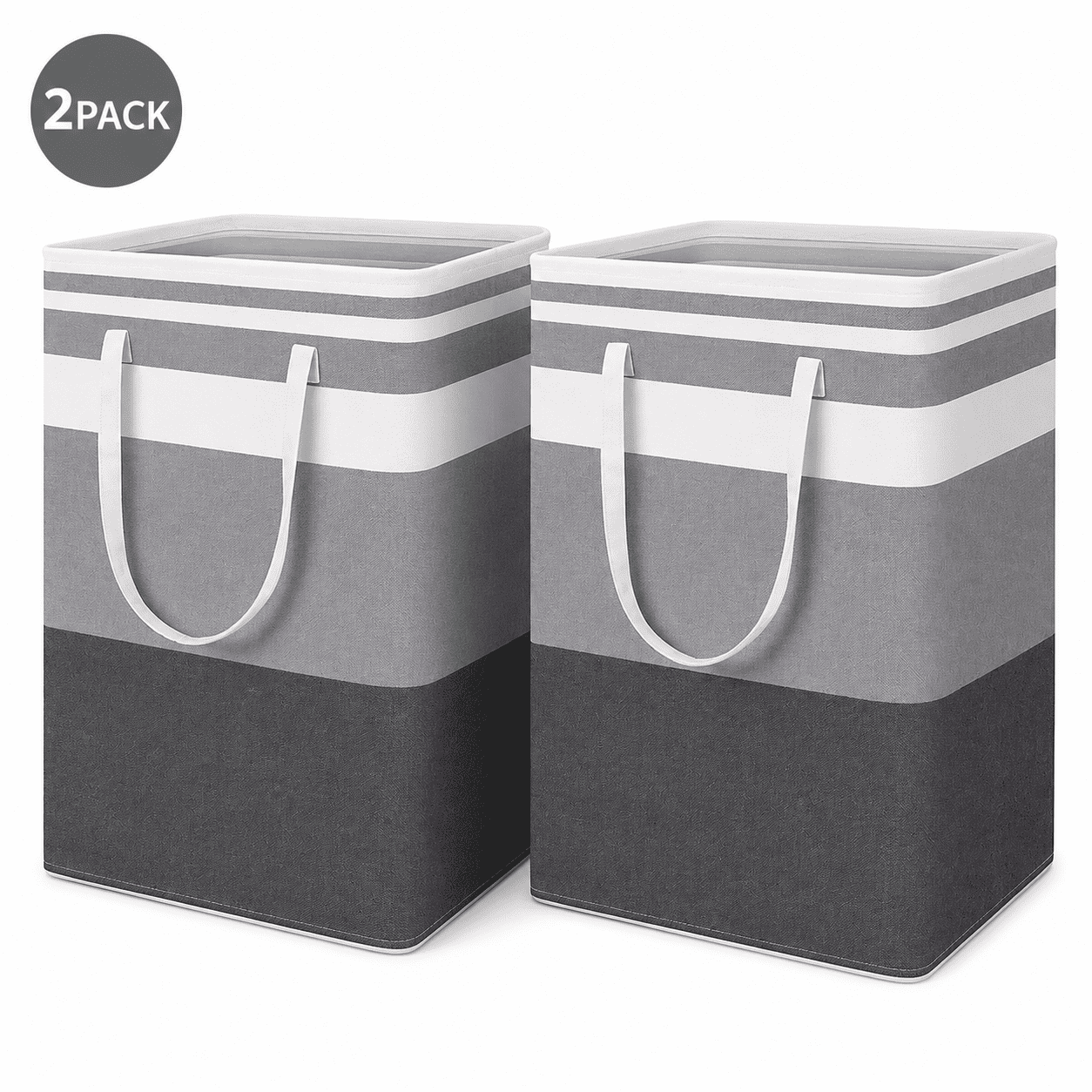 2 pack Foldable Laundry Hamper, 40 x 30 x 60 cm Cotton Polyester Canvas ...