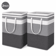 2 pack Foldable Laundry Hamper, 40 x 30 x 60 cm Cotton Polyester Canvas ...