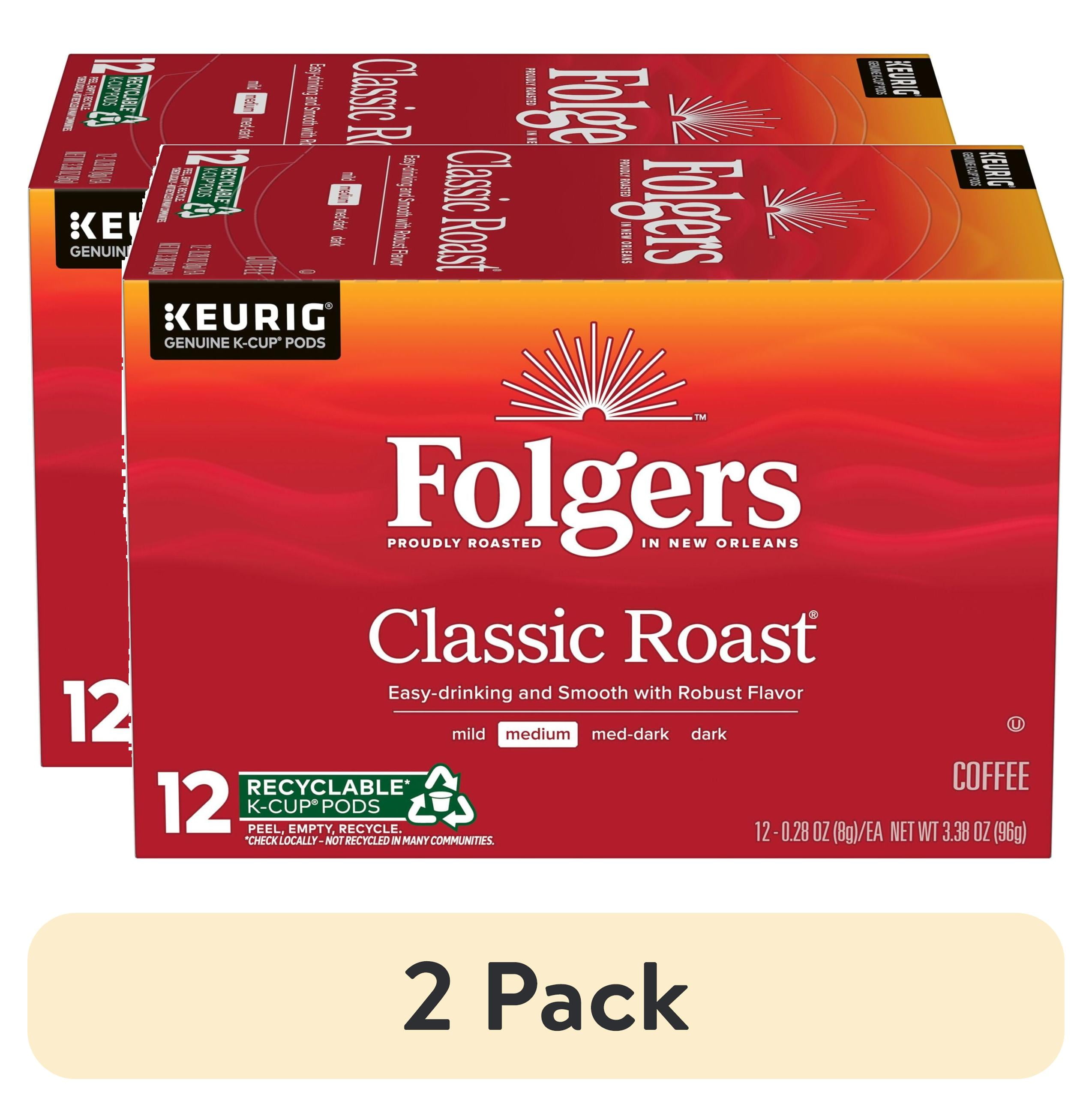 (2 pack) Folgers Classic Roast, Medium Roast Coffee, Keurig K Cup, 12 ...